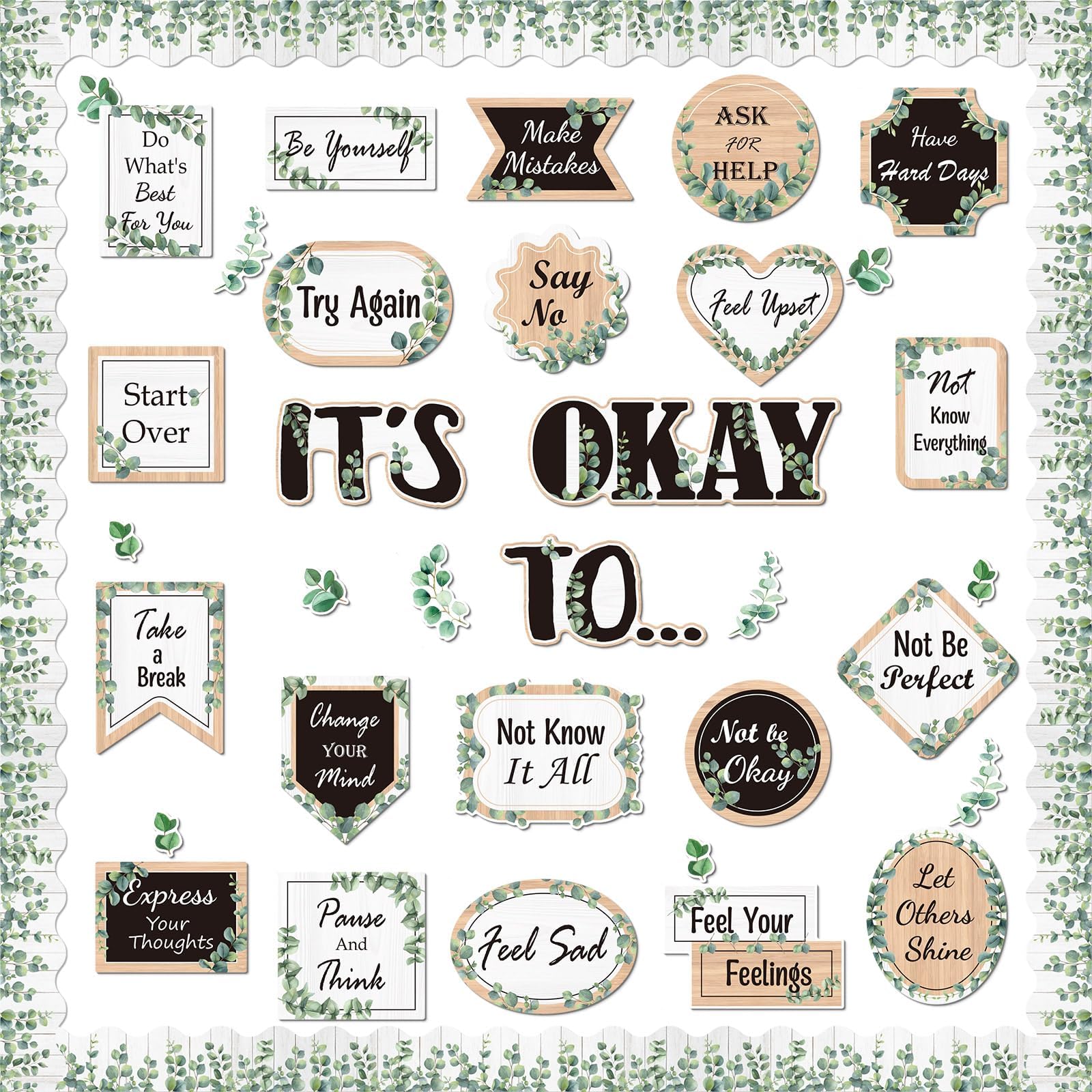 Amazon.com: 28 Pcs Eucalyptus Bulletin Board Set Decorations ...