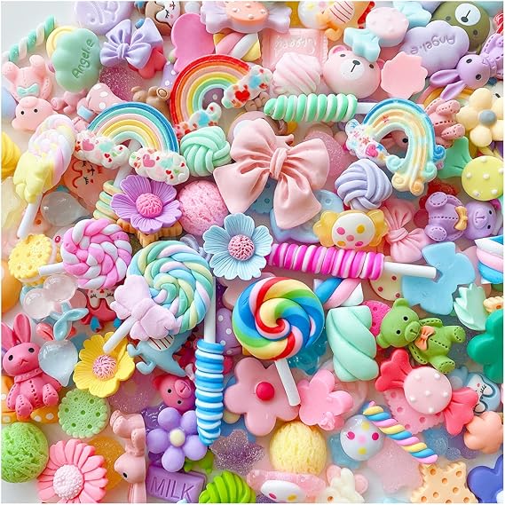 Amazon.com: 200 Pcs Slime Charms Cute Set ，Bulk Mixed Resin Flatback ...