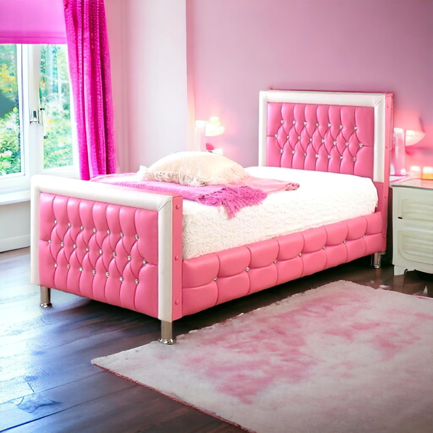 AuGold Beds Pink Small Single Bed Frame 3FT Girl's Havens Single Beds ...