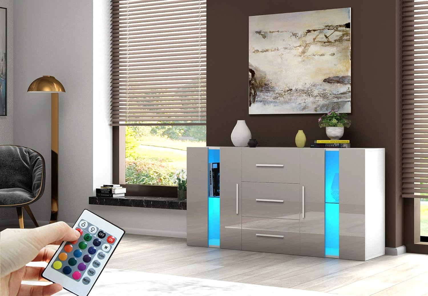 Buy Panana 2 Door & 3 Drawer Modern RGB Lights Sideboard Cabinet, Matt ...
