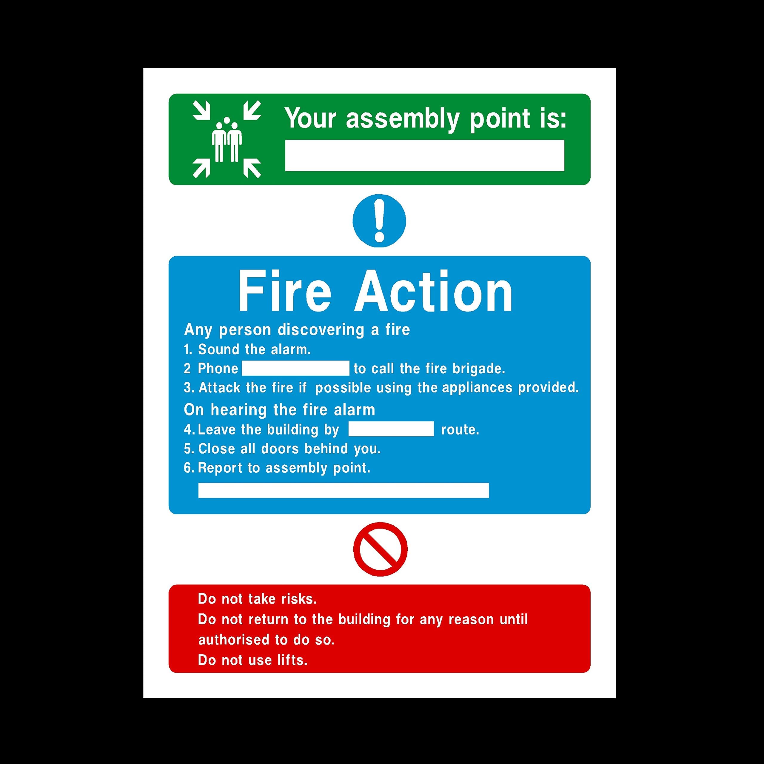 Fire Action Sign - Self Adhesive Sticker - (A5) 150x200mm (FA8 ...