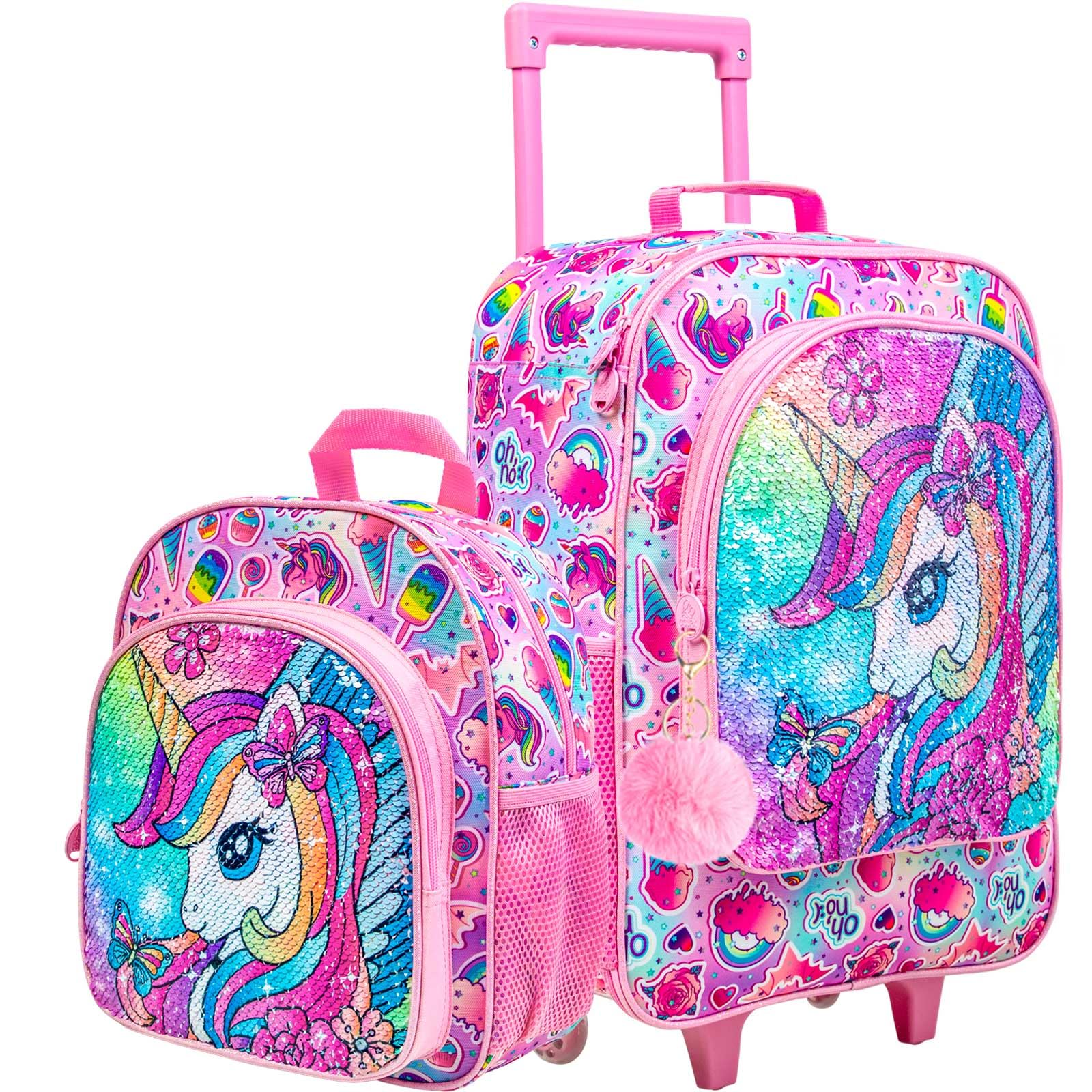 Amazon.com | 18" Kids Suitcase Set, 2Pcs Girls Unicorn Carry on Luggage ...