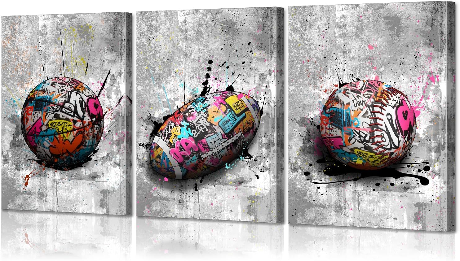 Amazon.com: 3 Piece Graffiti Wall Art Sports Poster - Football ...