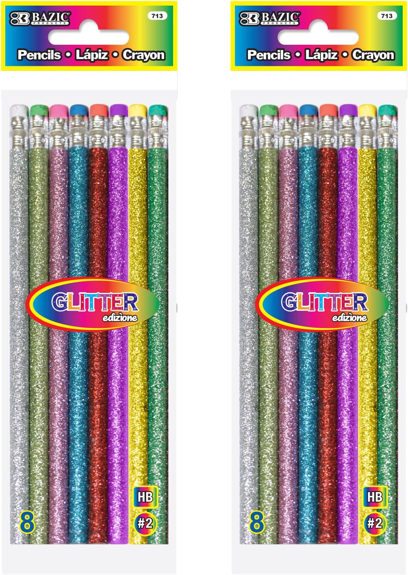 Amazon.com : Outus 34 Pieces Glitter Pencils with Eraser Wood Colorful ...