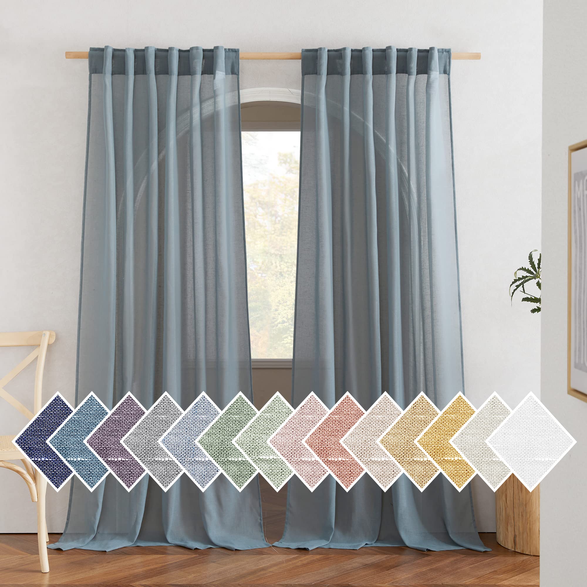 Amazon.com: NICETOWN Faux Linen Curtains Smoke Blue 84 inch Length 2 ...