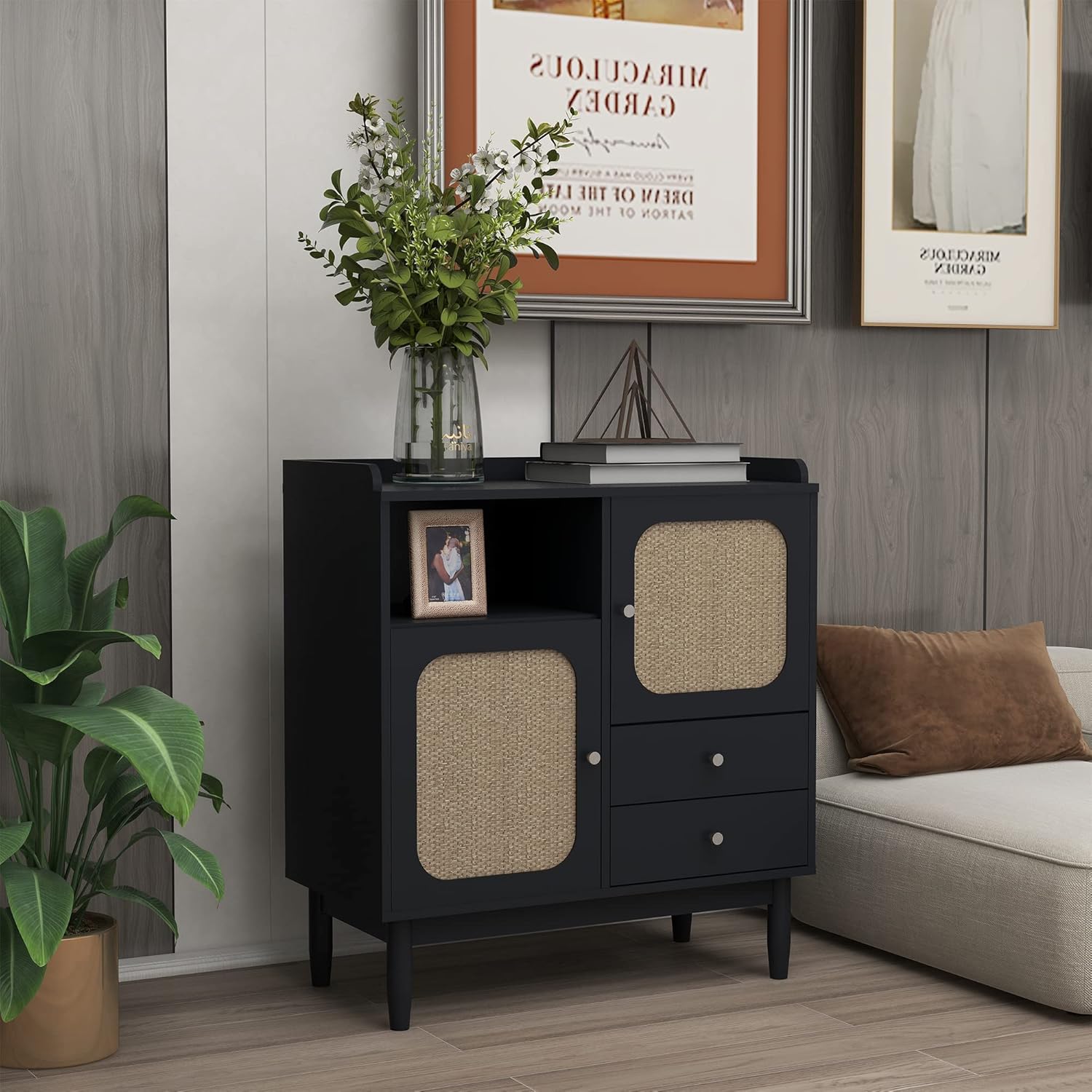 Amazon.com - LUCKYELF Rattan Sideboard Buffets Cabinet Boho Buffet ...