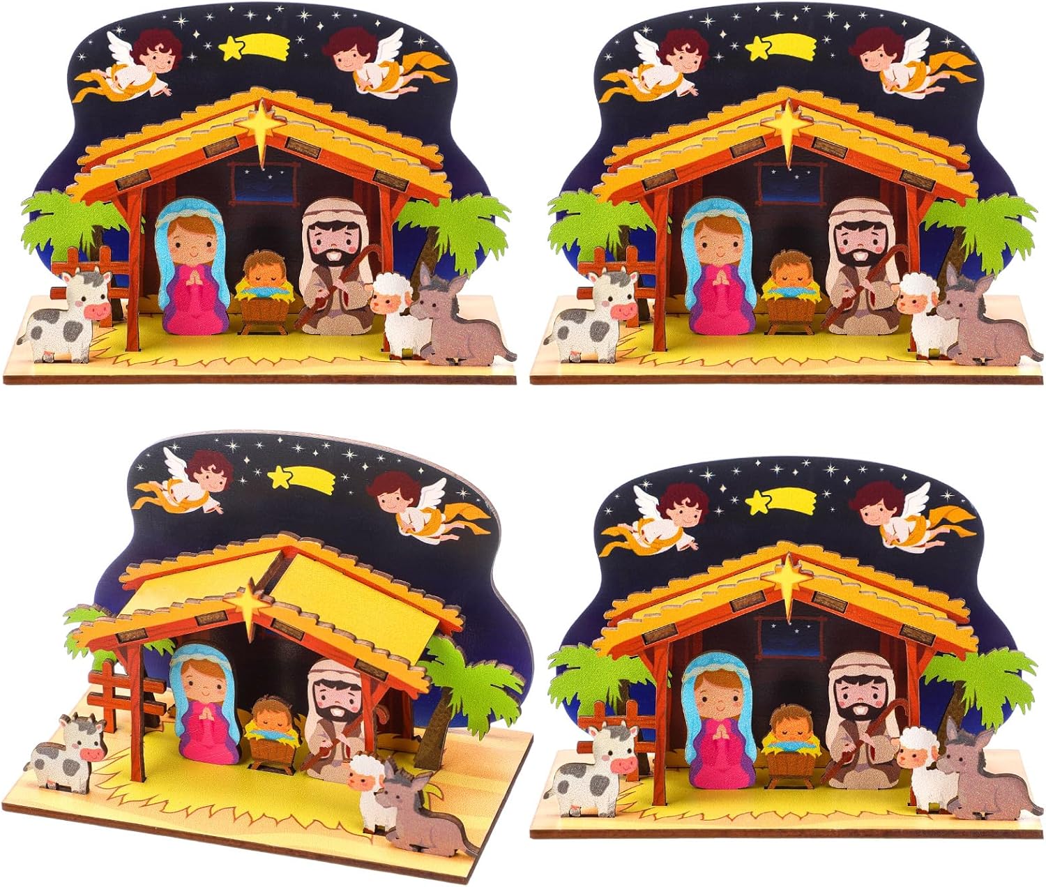 Amazon.com: JolliLudo 4 Pack Christmas Nativity Craft for Kids Wooden ...
