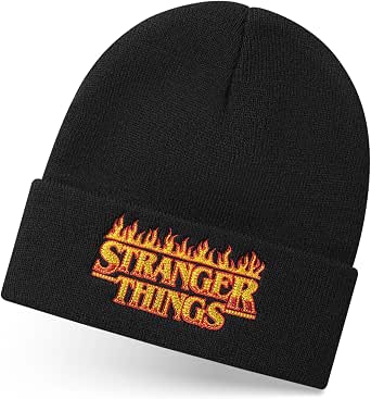 Stranger Things Unisex Beanie Hat in Black | Knitted Winter Hat with ...