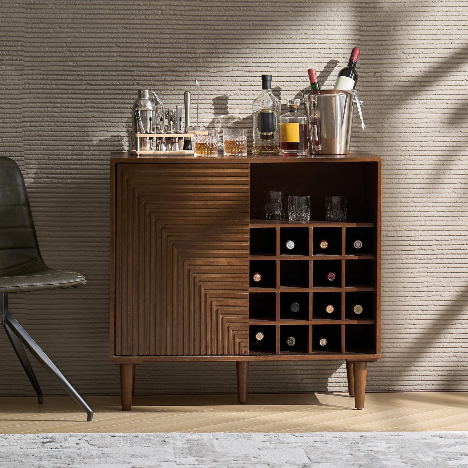 Amazon.com: Modway Render Mid-Century Modern Wine Bar Cabinet in Walnut ...