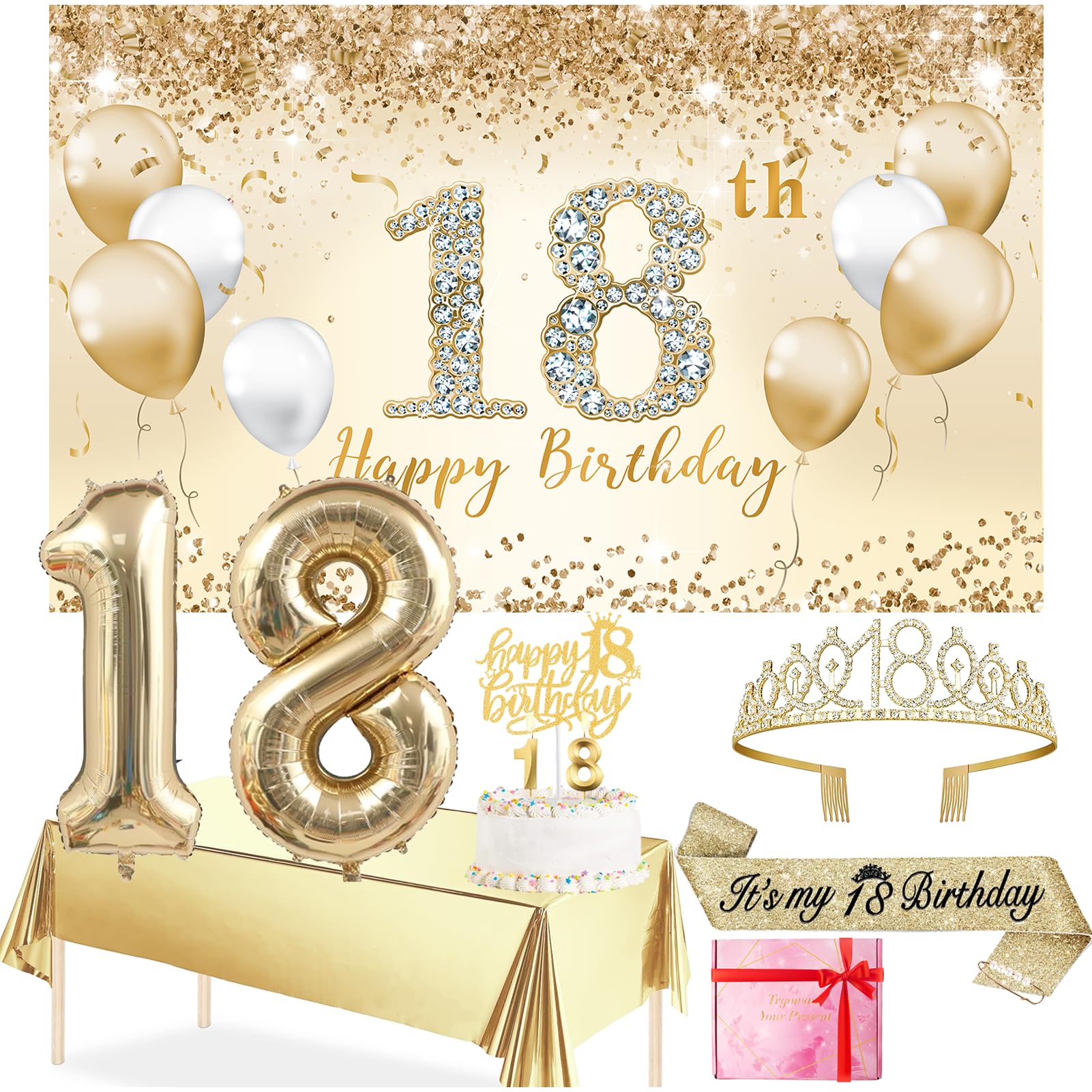 Amazon.com: Trgowaul 18th Birthday Decorations for Girls, Gold 18 ...