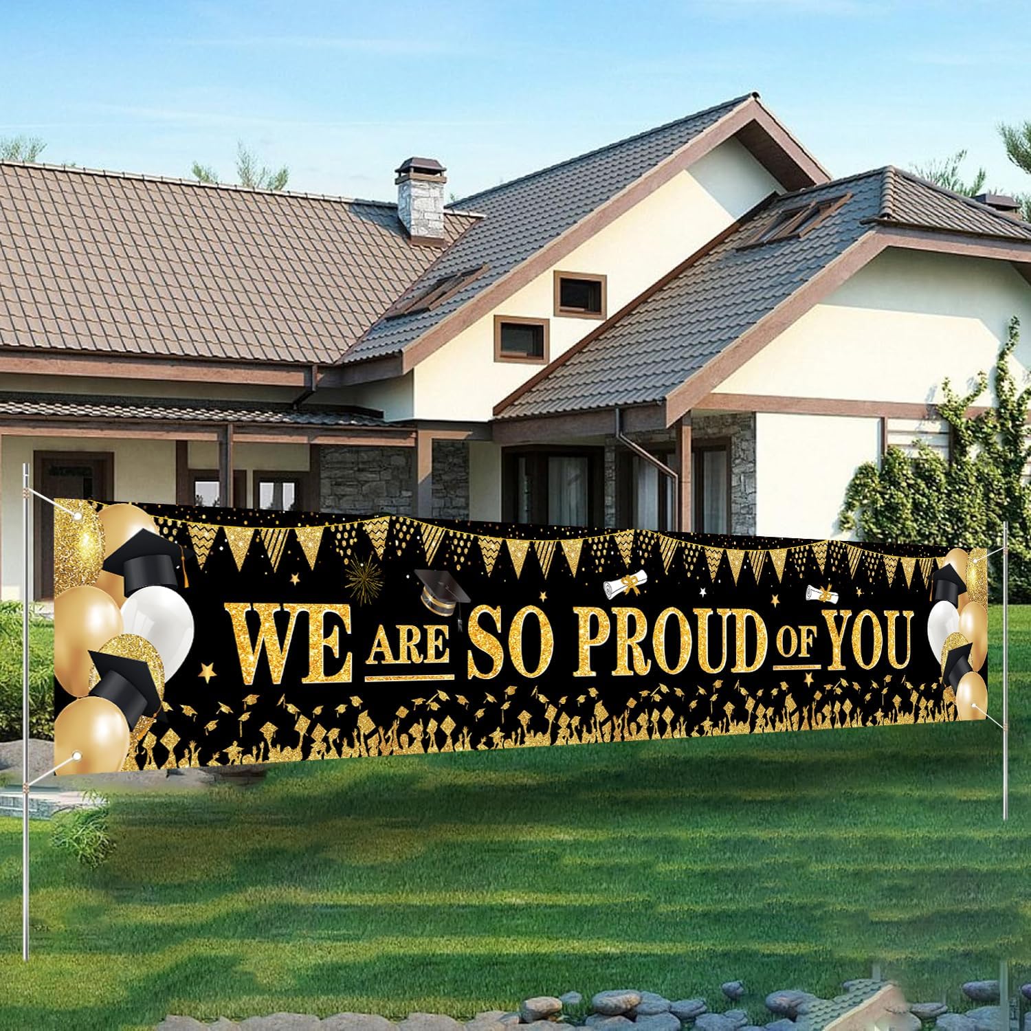 Amazon.com: ANATANOWOR Large Congratulations Decoration Banner, Black ...