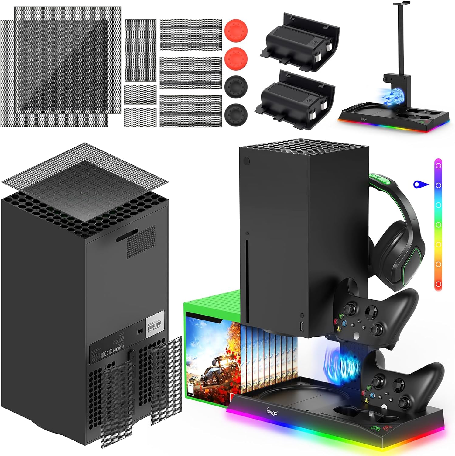 Amazon.com: Vertical Stand for Xbox Series X with Cooling Fan& RGB LED ...