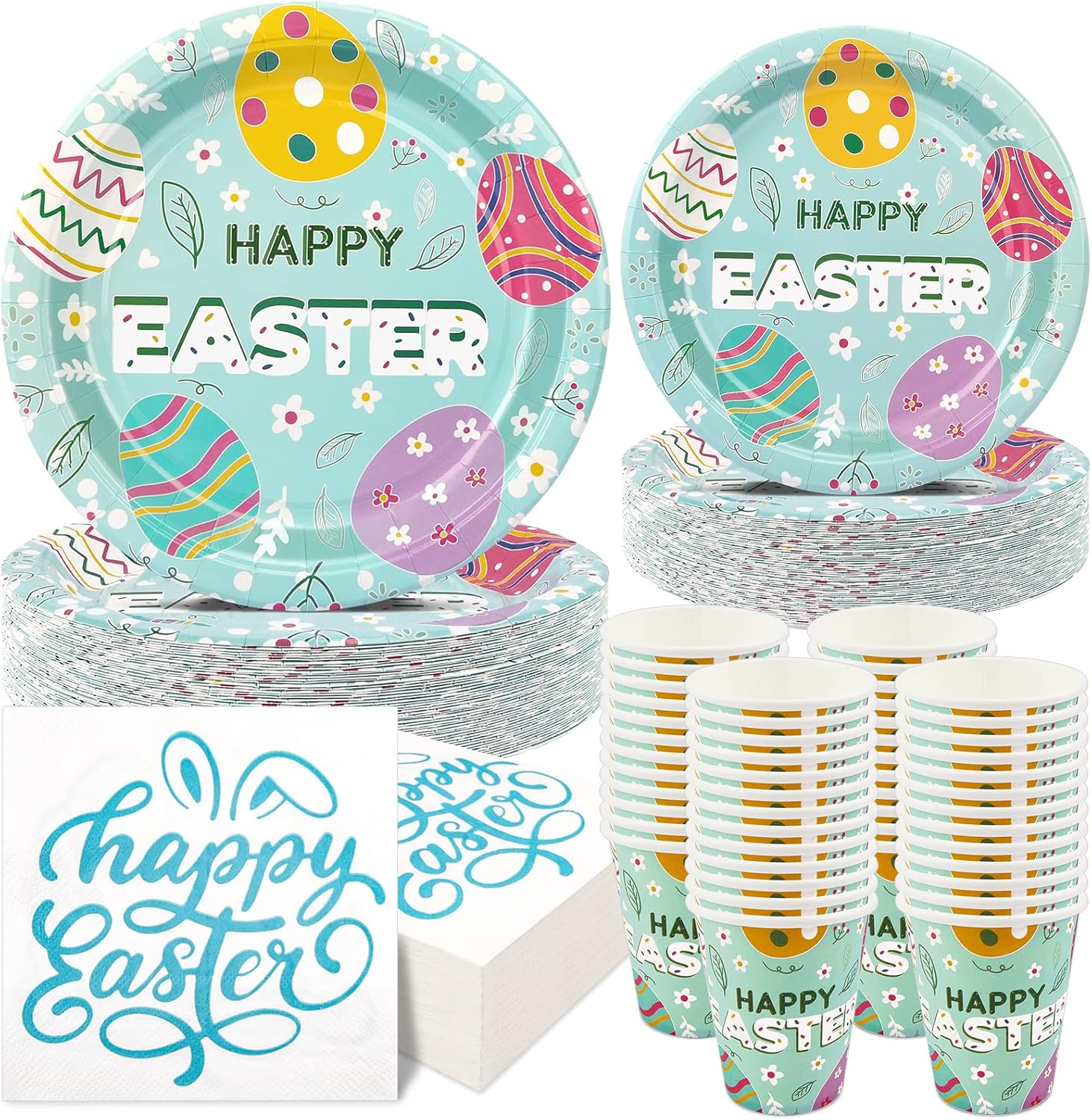 Amazon.com: 200pcs Easter Plates and Napkins Cups Disposable Paper ...