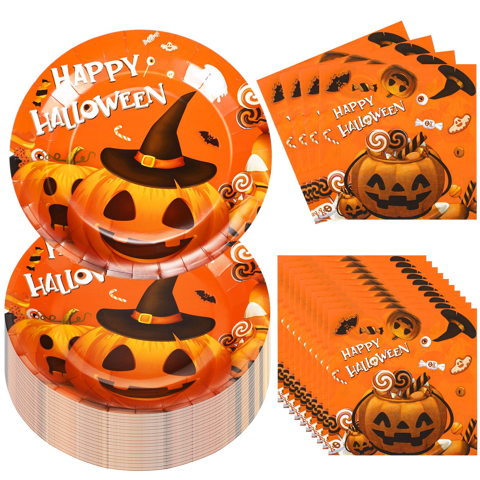 Amazon.com | Umigy 100 Pcs Halloween paper Plates and Napkins set ...