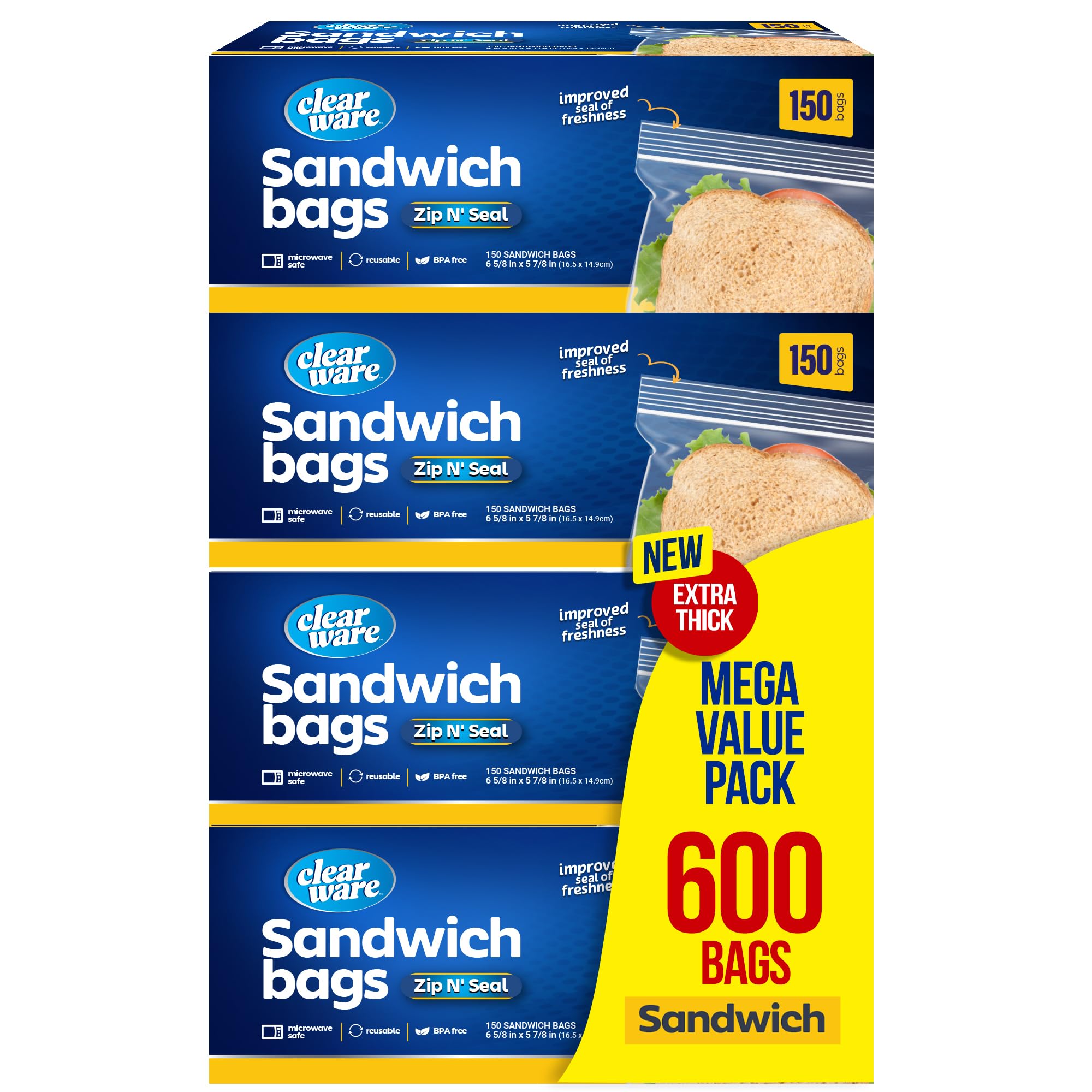 Amazon.com: Sandwich Bags Zipper Top - 600 Count Resealable Plastic ...