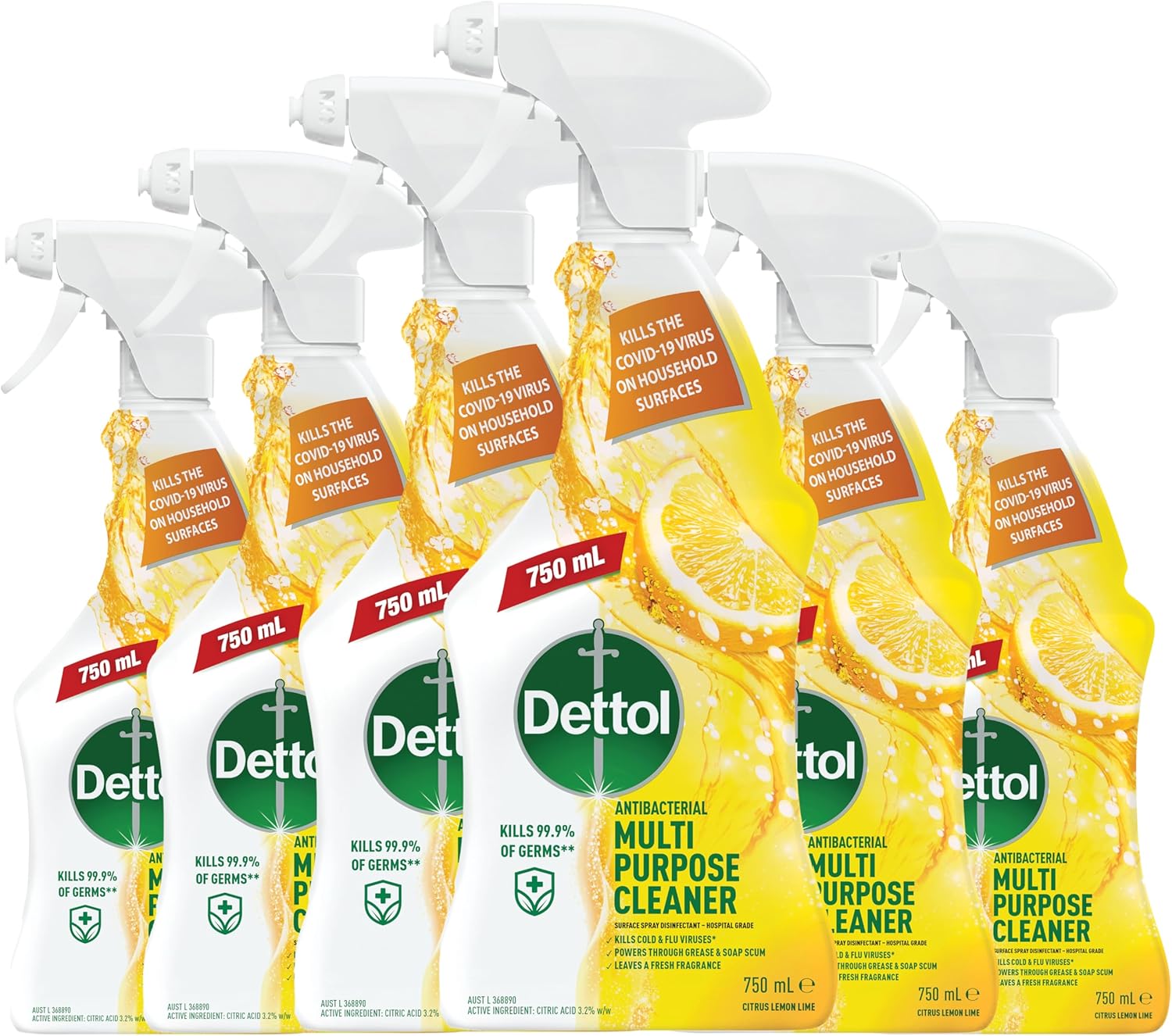 Dettol Healthy Clean Multipurpose Cleaner Trigger Spray Citrus Lemon Lime, 750mL x 6 Pack ...