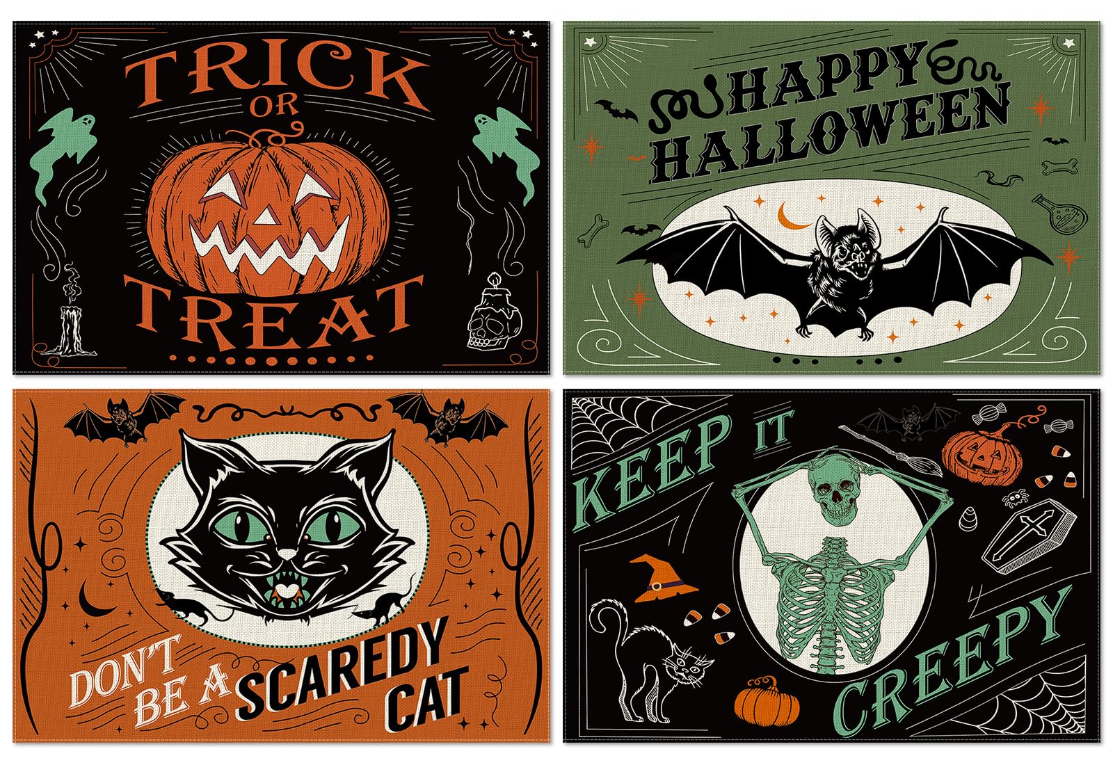 Amazon.com: JarThenaAMCS 4Pcs Halloween Placemats Pumpkin Bat Black Cat ...