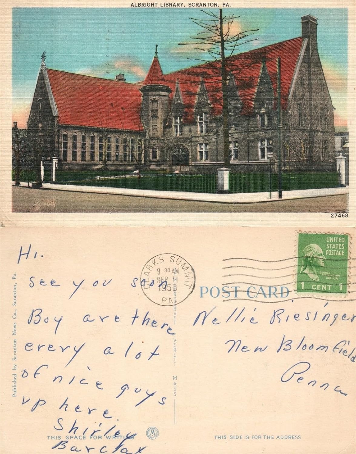 Amazon.com: SCRANTON PA ALBRIGHT LIBRARY 1950 VINTAGE POSTCARD : Office ...
