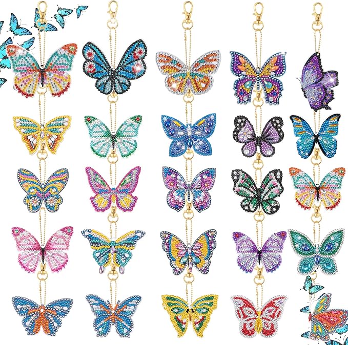 Amazon.com: Kigeli 50 Pcs Butterfly Diamond Painting Keychains Kit ...