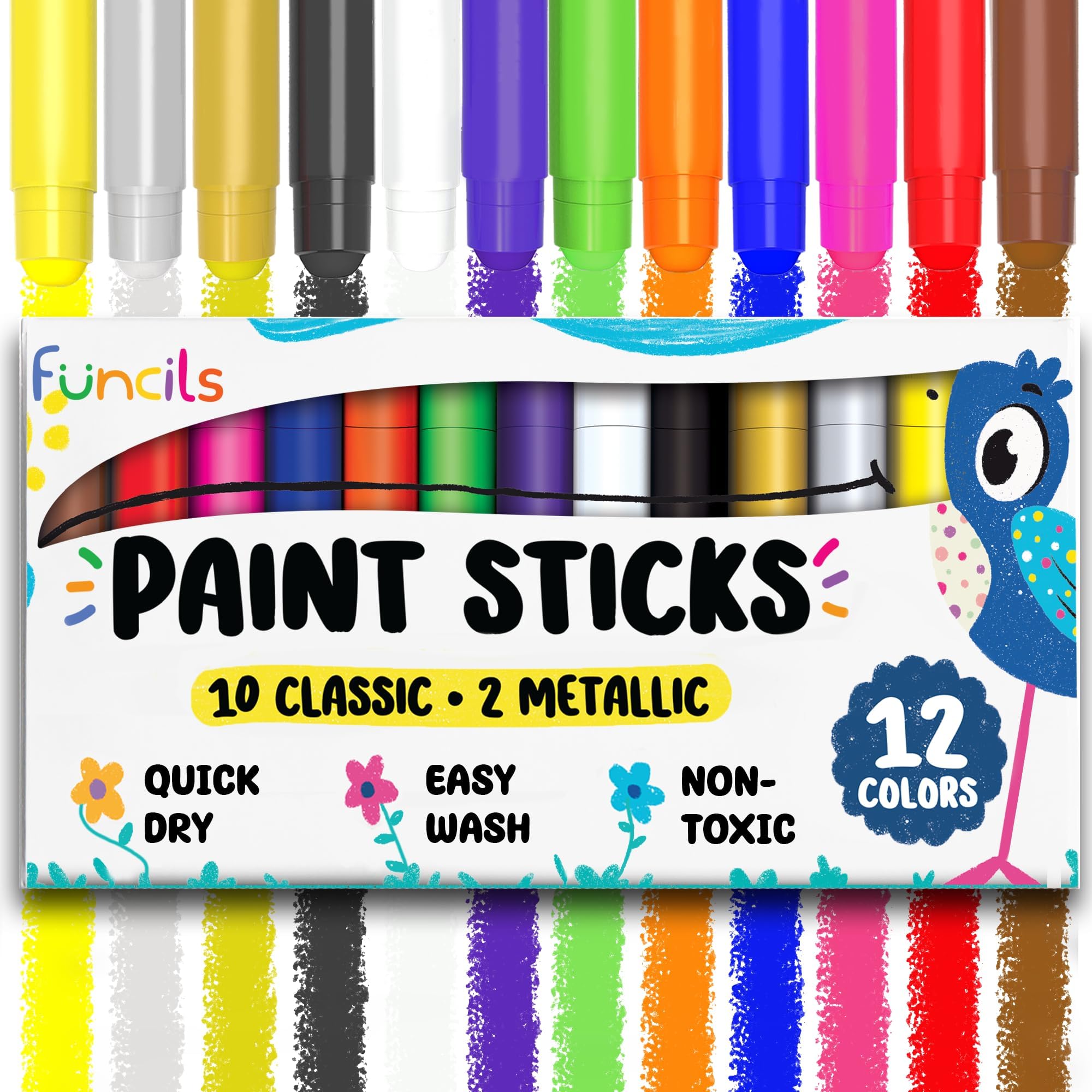 Amazon.com: Funcils 12 Tempera Paint Sticks for Kids & Toddlers - Quick ...