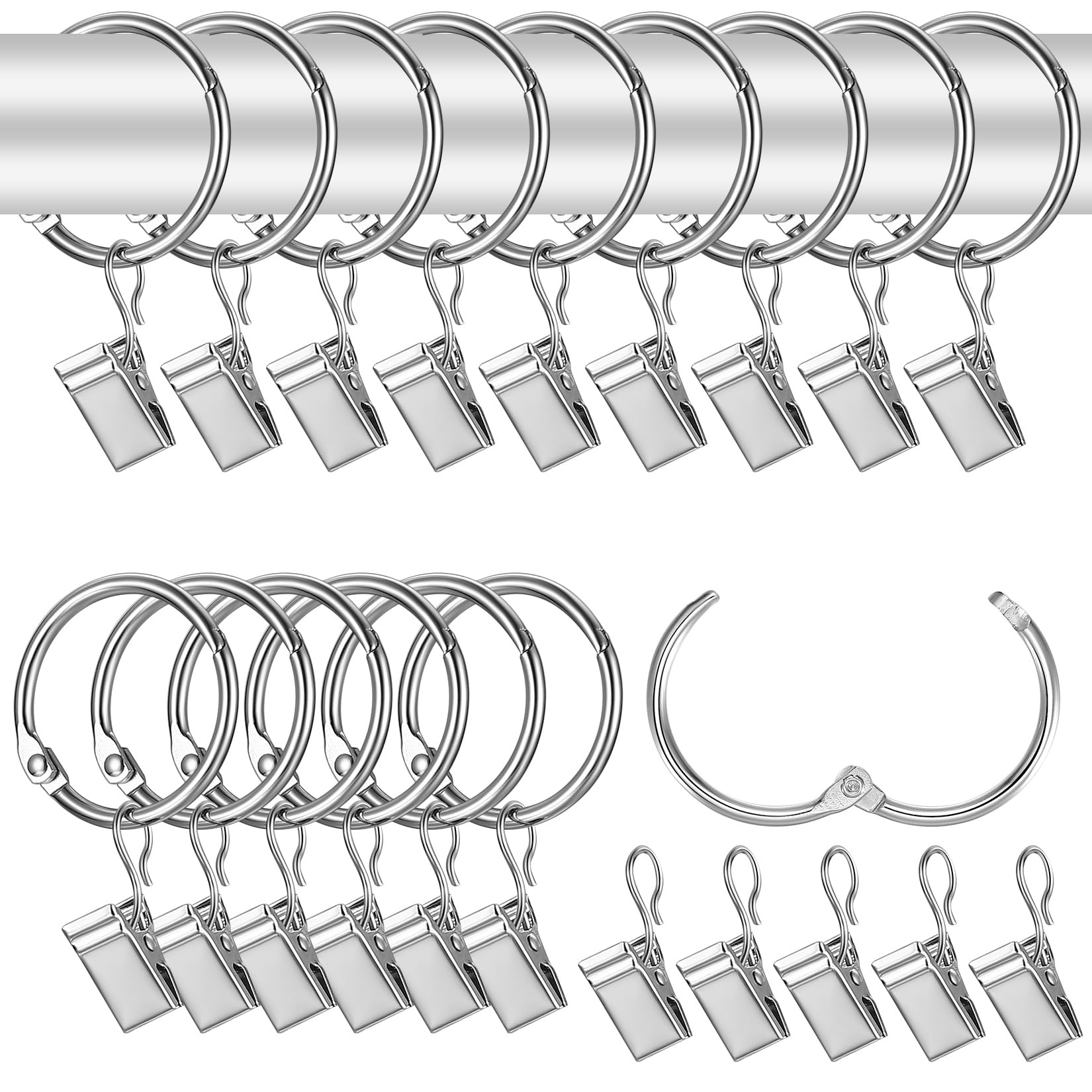 42 Pcs Curtain Rings with Clips, 32mm Metal Curtain Rings with Hooks ...