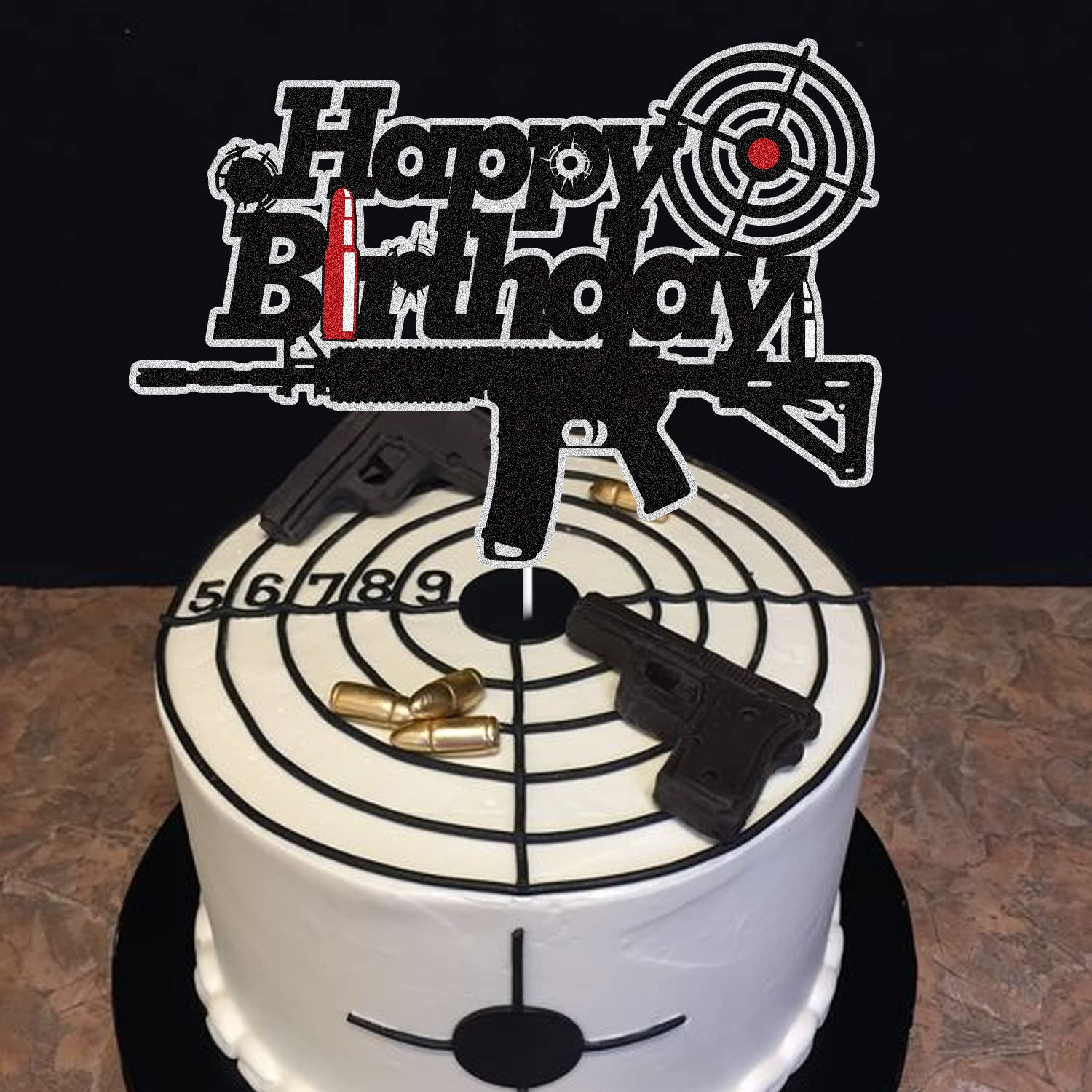 Gun Cake Topper Black Acrylic Shooting Theme Birthday, 54% OFF