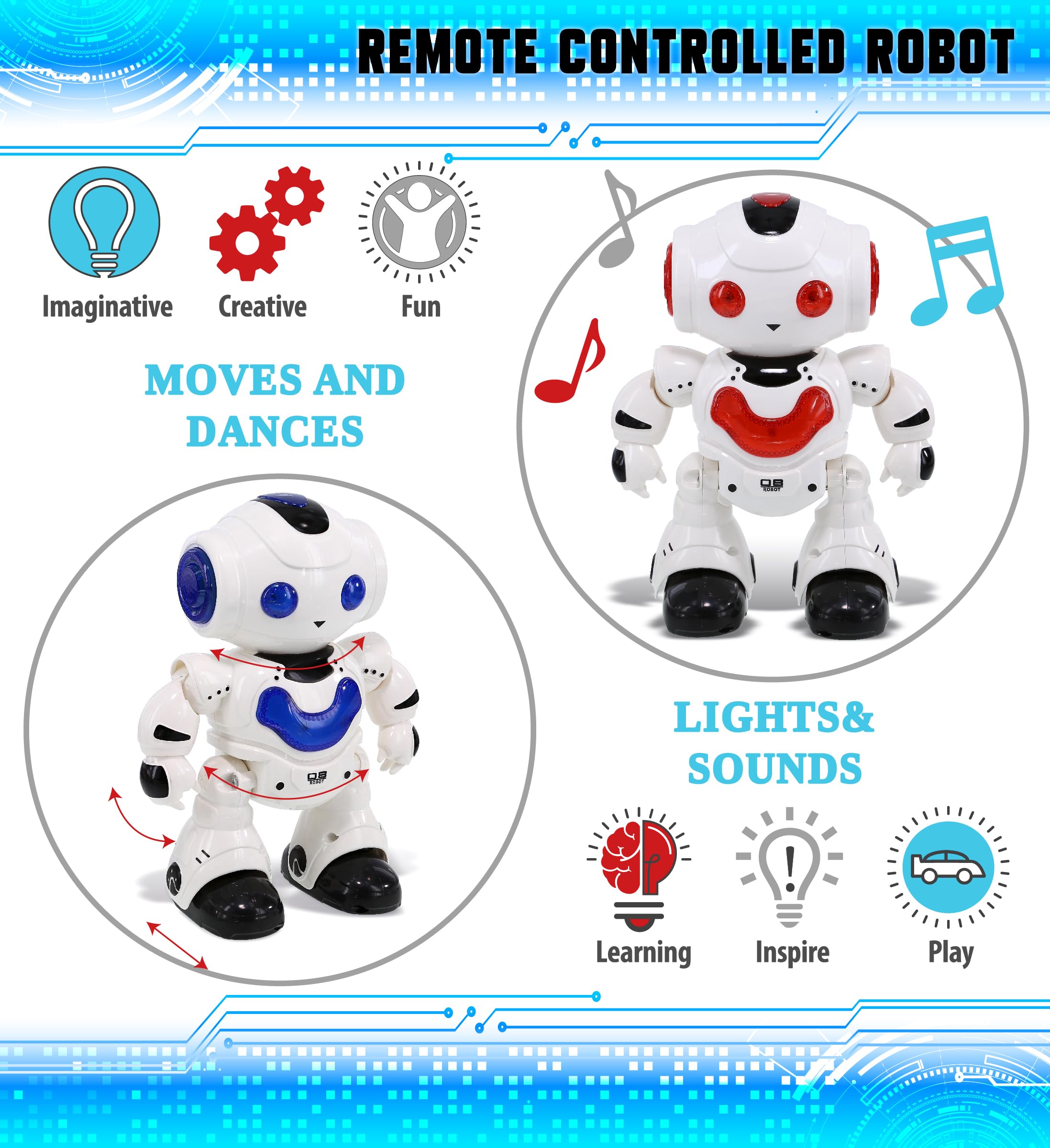 Snapklik.com : Mozlly Sound & Lights RC Robot Toys - Remote Control Red ...
