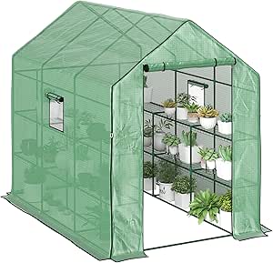 Outsunny Walk-in Greenhouse with 3 Tier 12 Shelves, Small Greenhouse ...