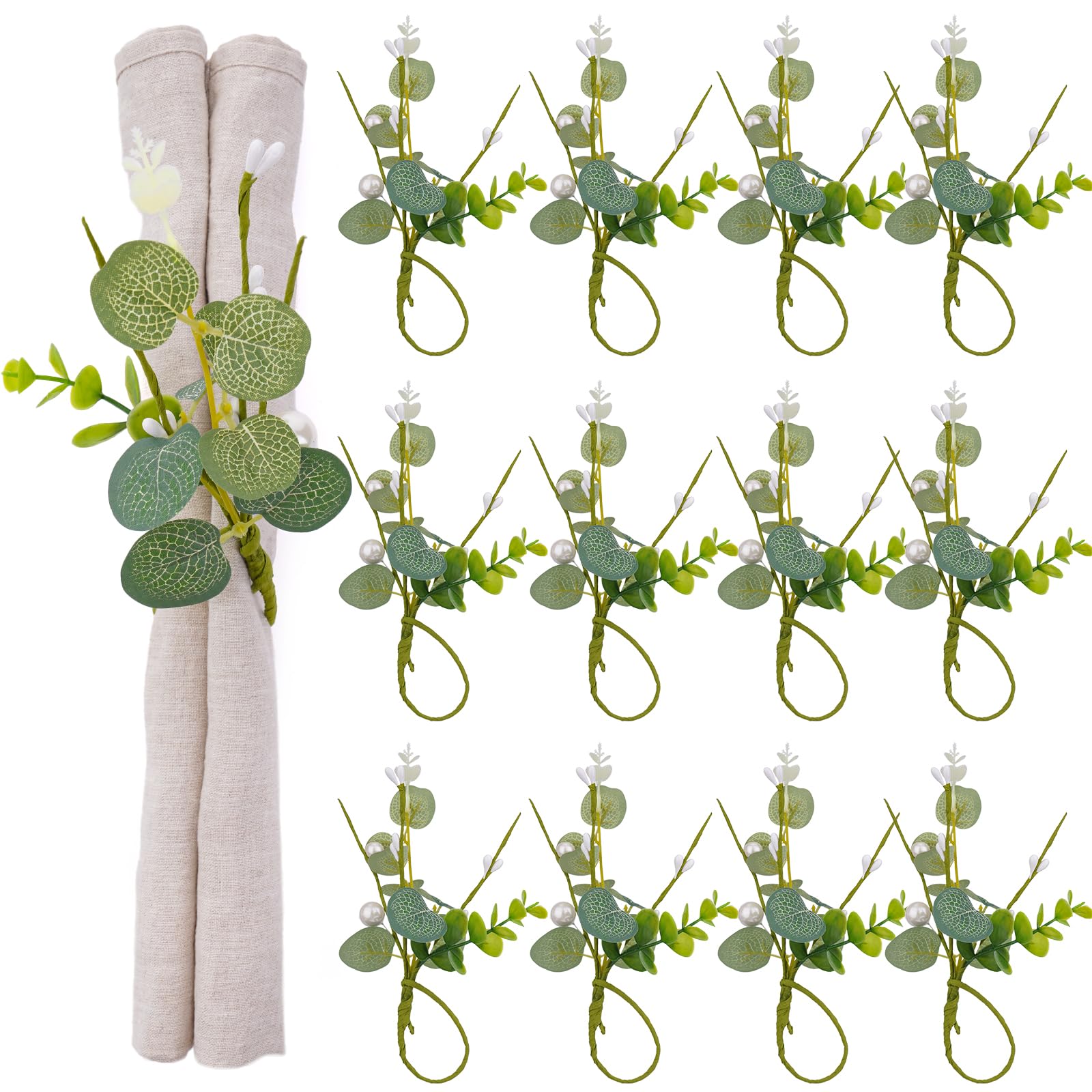 Amazon.com: Hokinaa Napkin Rings Set of 12 - Eucalyptus Leaf Napkin ...