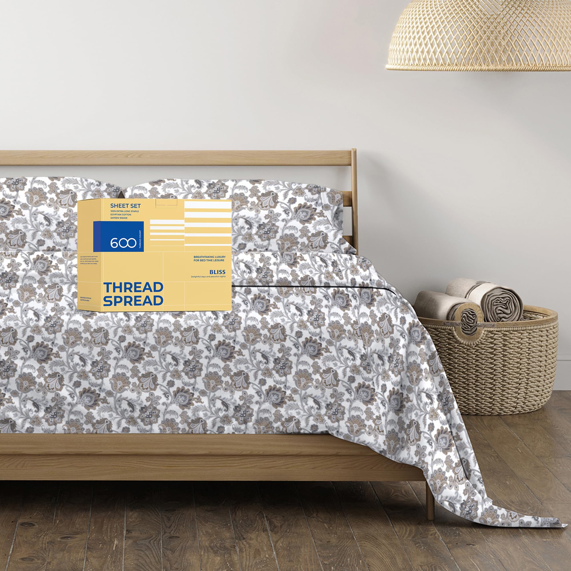 Amazon.com: THREAD SPREAD 100% Egyptian Cotton Printed Bed Sheets - 600 ...