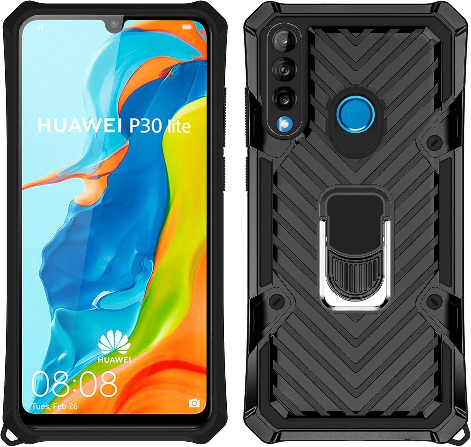 Coque Huawei P30 Lite Antichoc de Protection avec Anneau Rotatif en TPU Souple Durable 360 ...