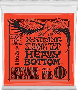 Ernie Ball 8-String Skinny Top Heavy Bottom Slinky Nickel Wound Electric Guitar Strings, 9-80 ...