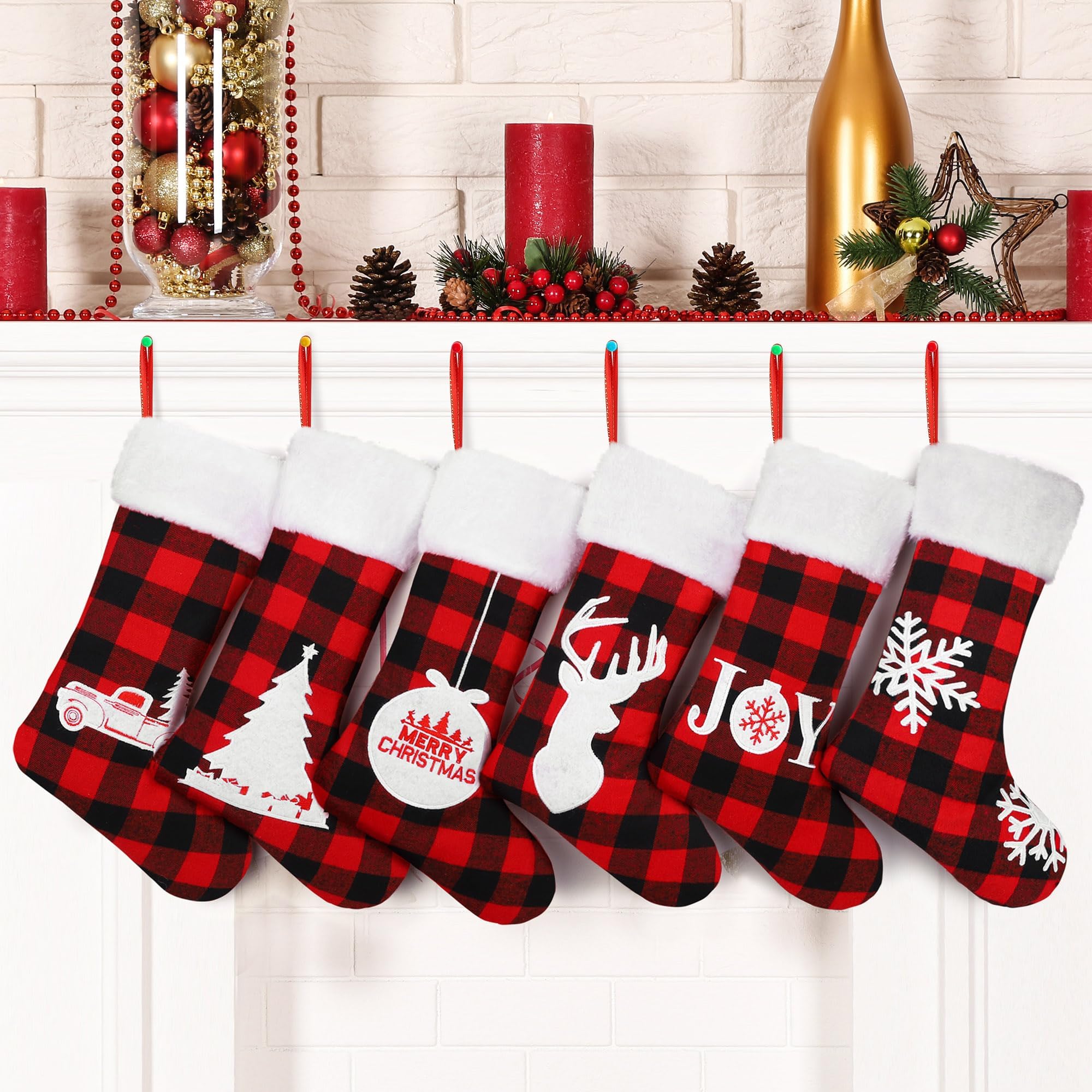 Amazon.com: Aodaer 6 Pack Red and Black Christmas Stockings with ...