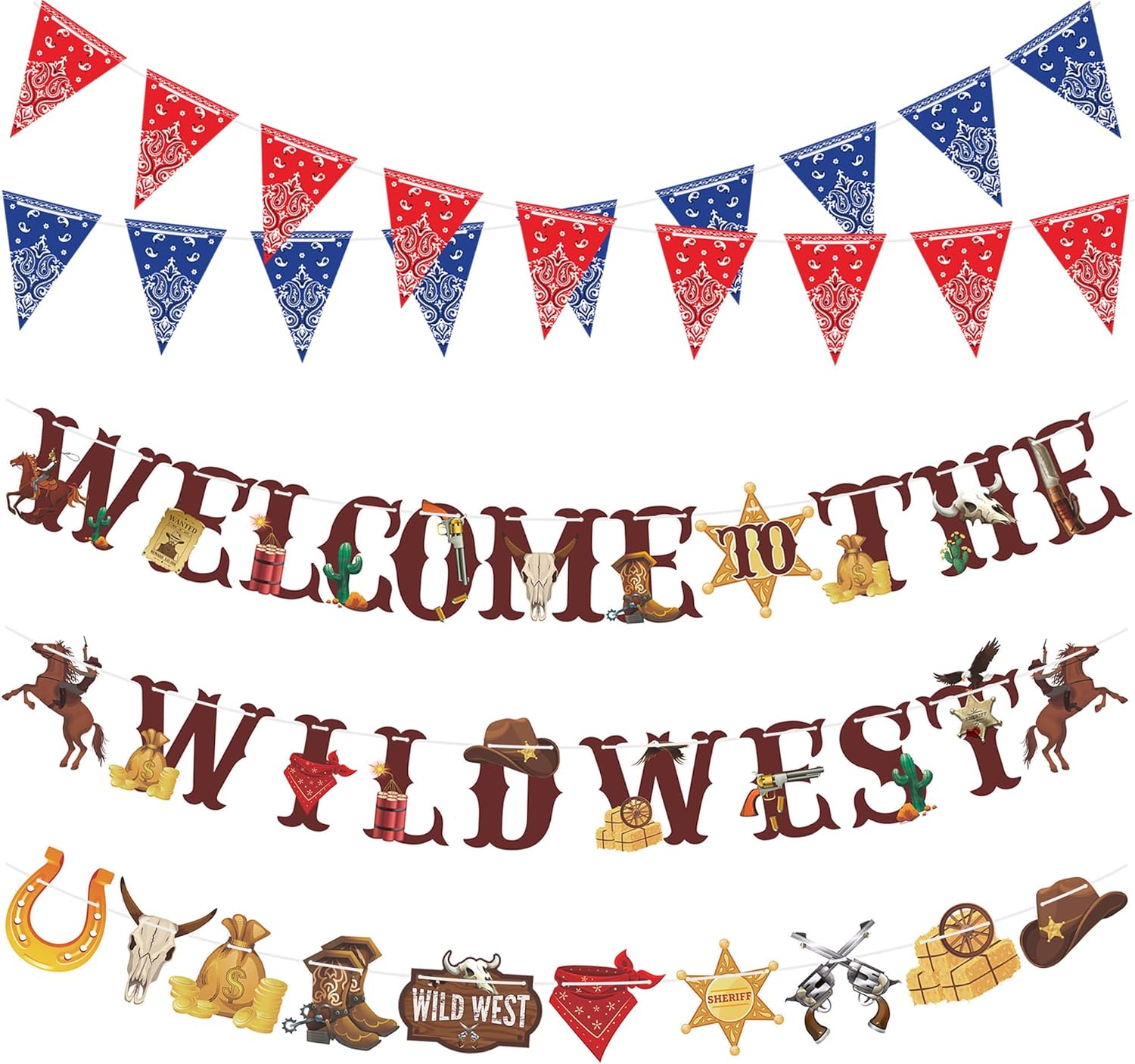 Amazon.com: 5 PCS Western Party Banners - Wild West Pennant and Cowboy ...