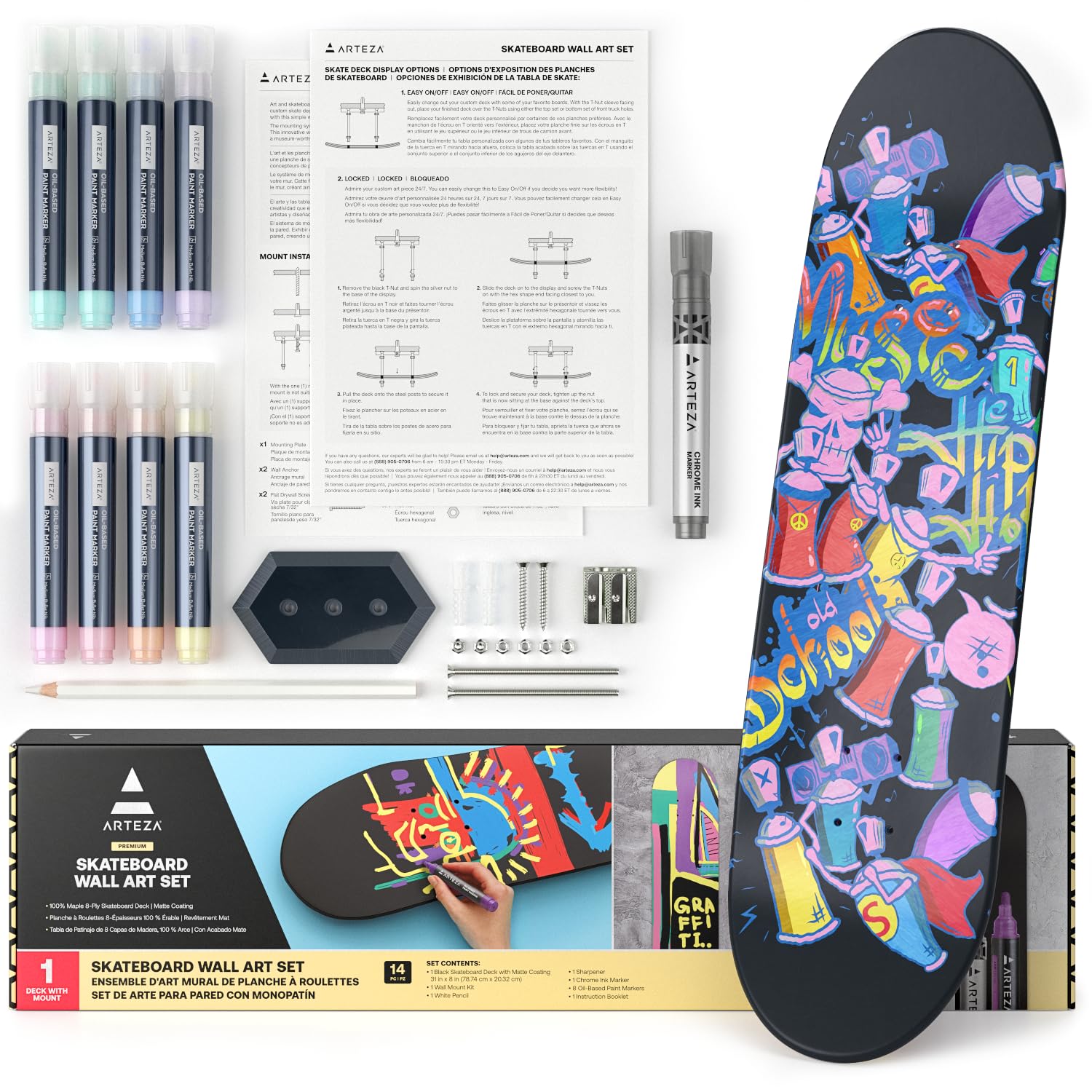 Amazon.com: ARTEZA Customizable Skateboard Deck Art Kit – 31"x8" Matte ...