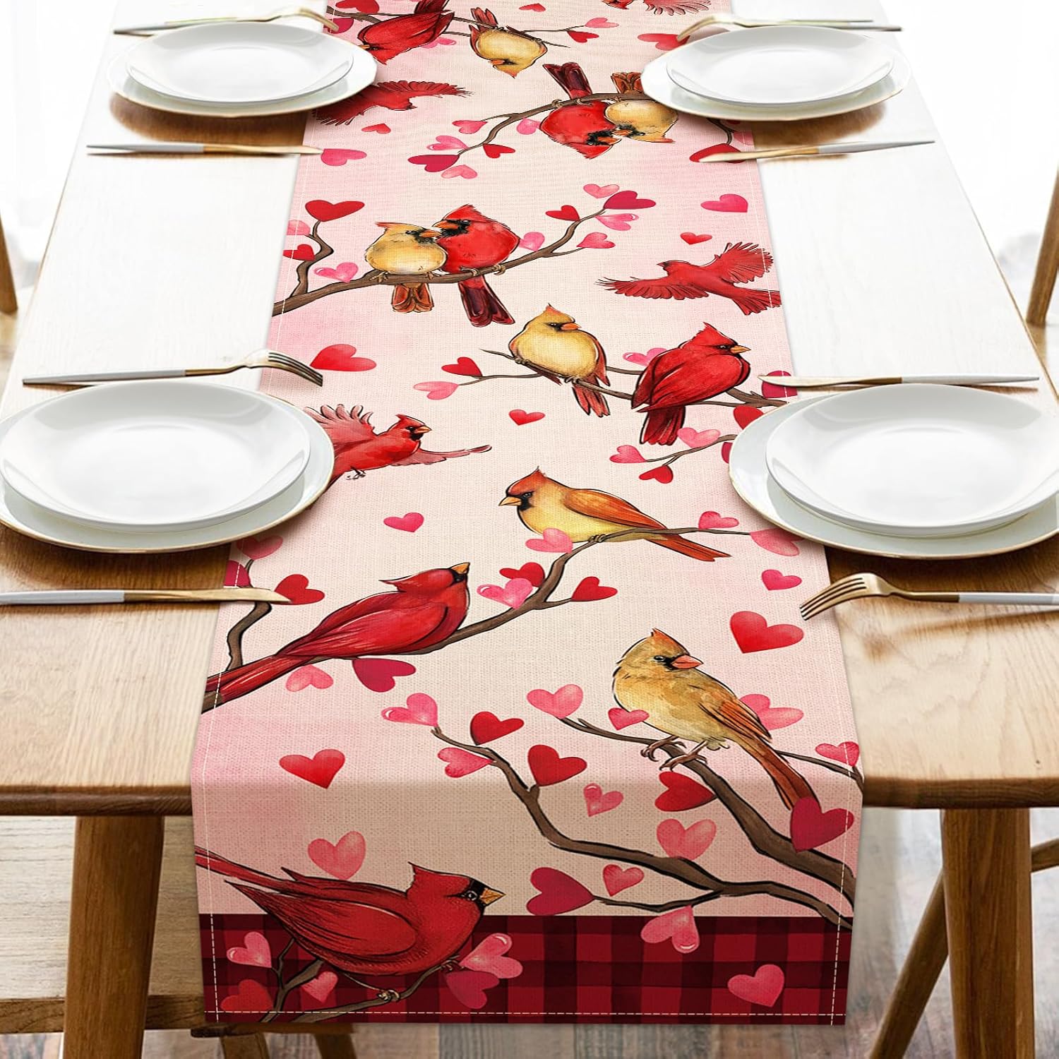 Amazon.com: Seliem Valentine's Day Cardinal Birds Table Runner, Red ...