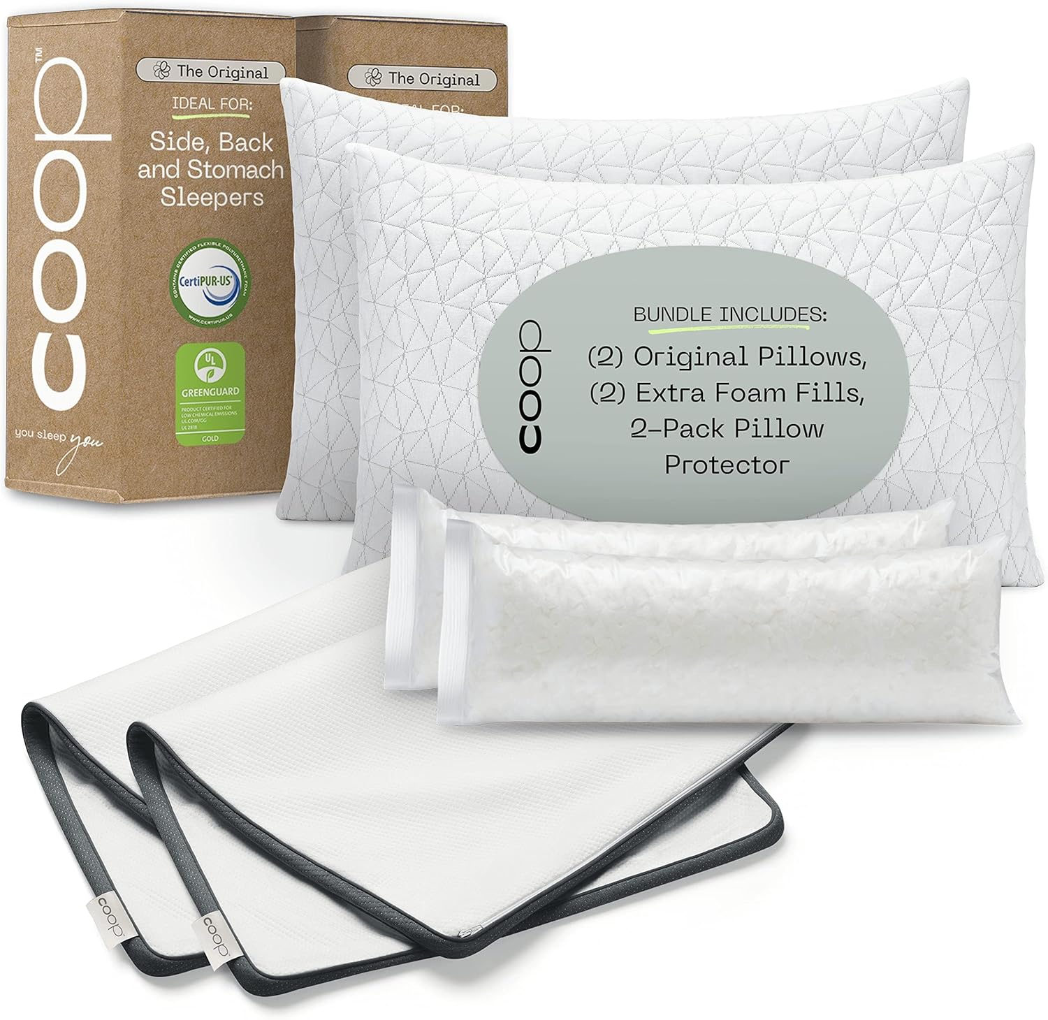 Amazon.com: Coop Original Pillow & Protector King Bundle, Set Includes ...