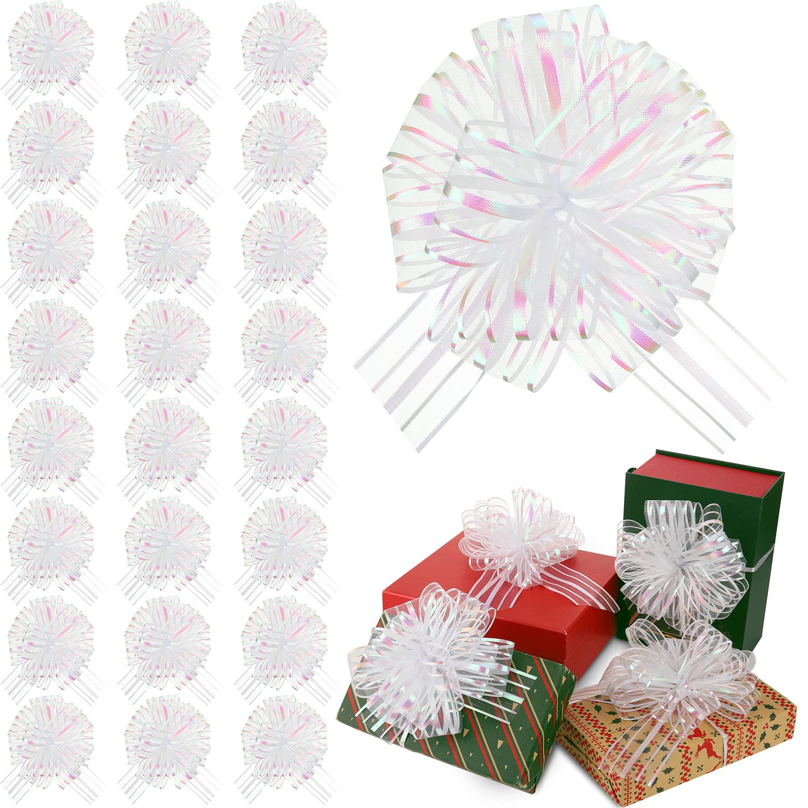 Amazon.com: Poen 24 Pcs Christmas Pull Bows for Gift Wrapping Gift Bows ...