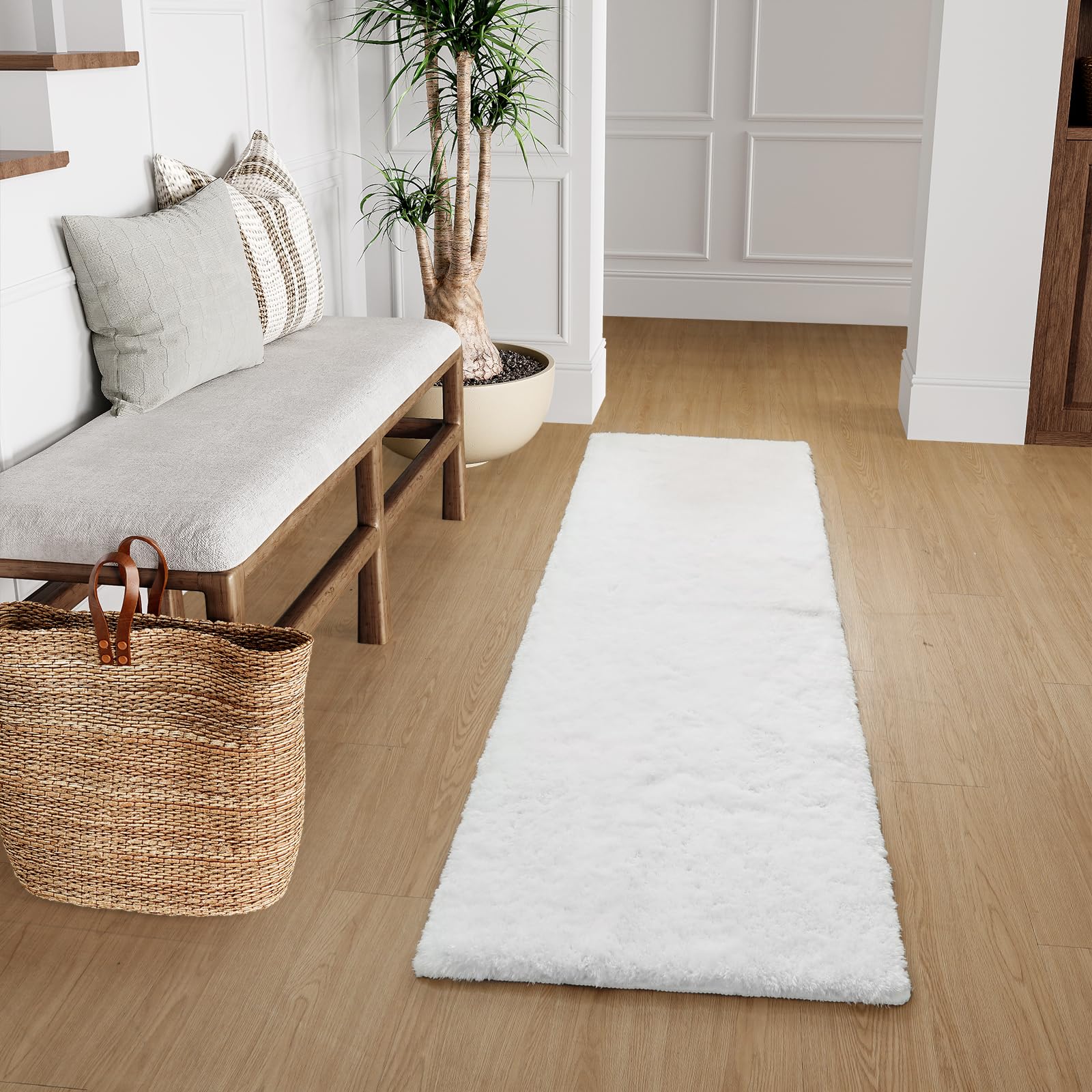 Lahome White Fluffy Fuzzy Rug 2x6 Runner Rug for Nursery Baby, Faux Fur ...