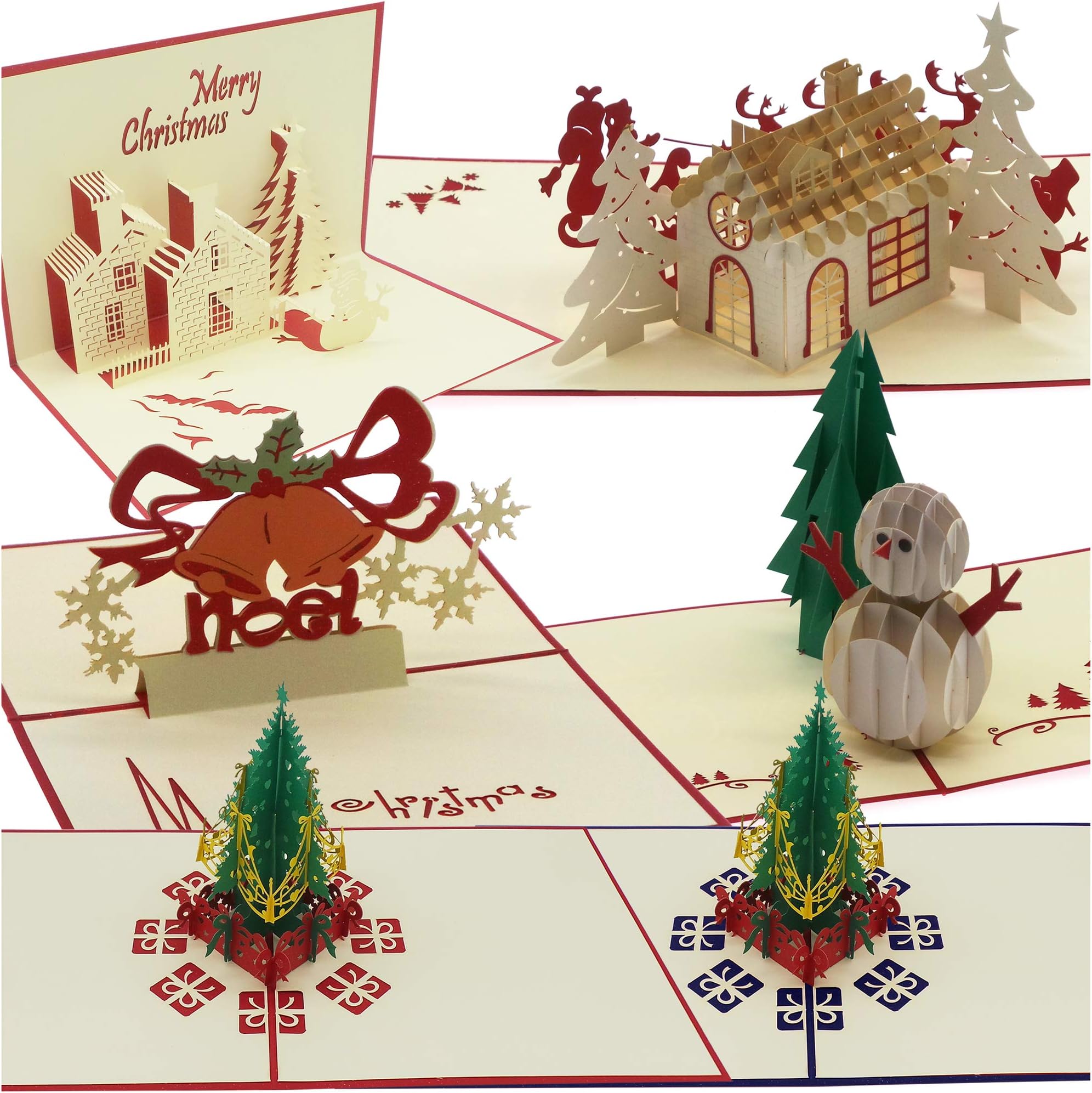 JOYIN Pack of 7 Pop-up 3D Christmas Greeting Cards Unique Designs ...