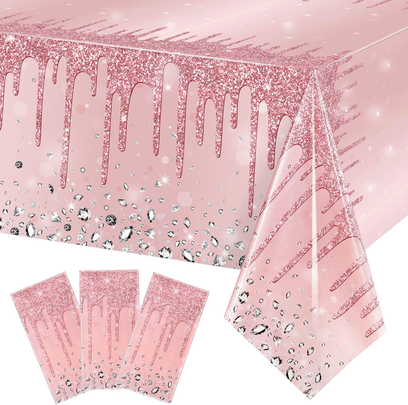 Amazon.com: 3 Pcs Pink and Rose Gold Tablecloths Glitter Diamond Table ...
