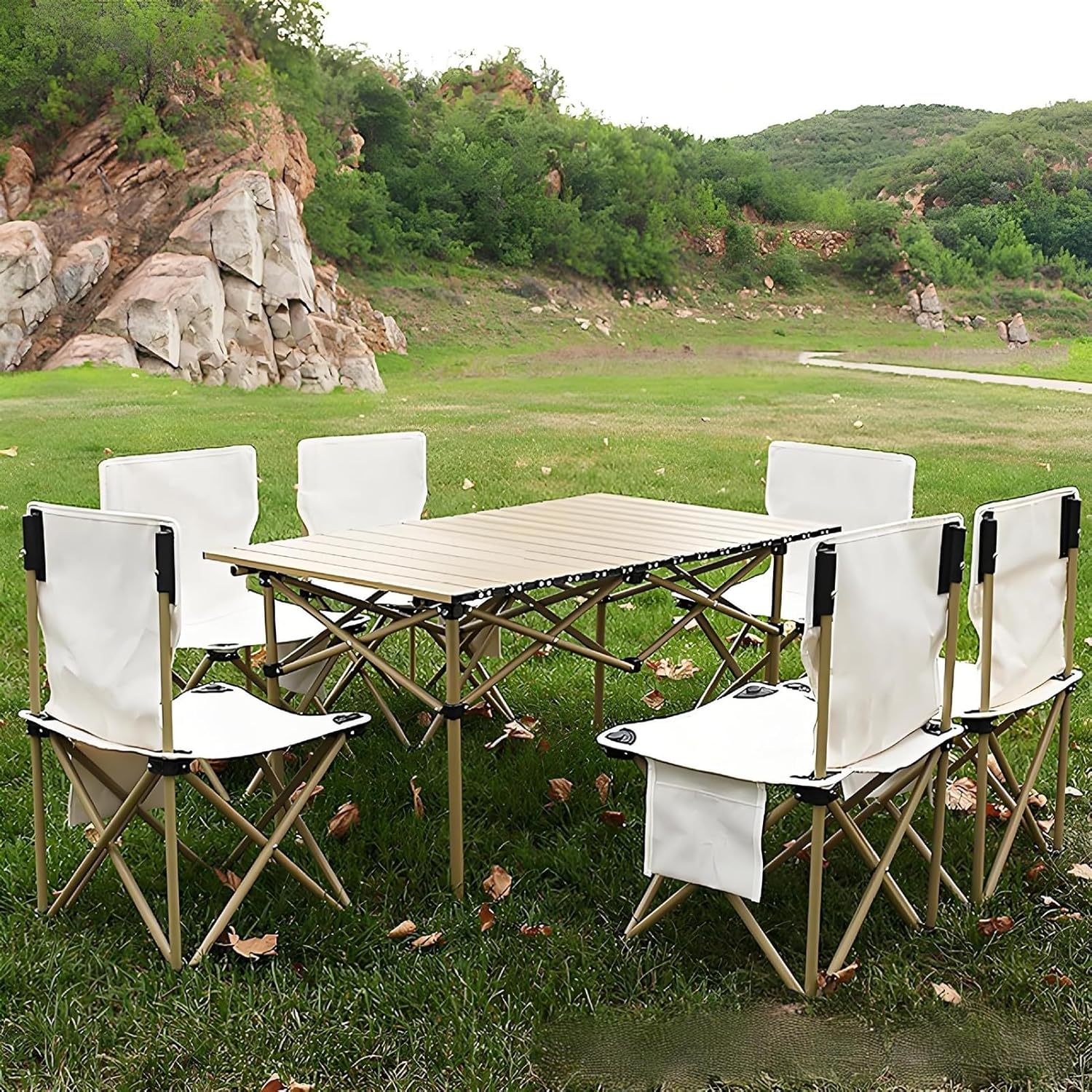 Amazon.com: Folding Camping Table with Chairs Picnic Table and 6 Chairs ...