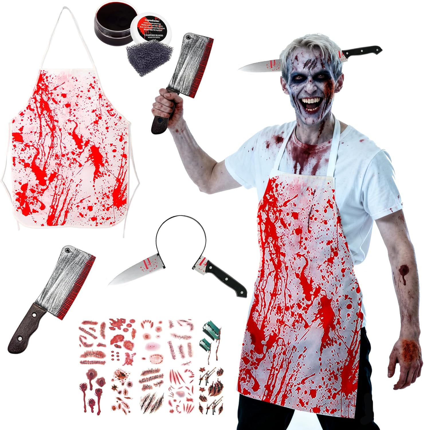 ILMFMY Halloween Metzger Kostüm Herren Damen – Blutige Schürze 73x52 cm ...