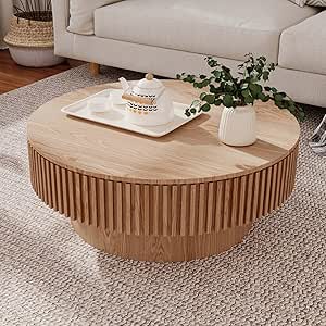 Amazon.com: Round Coffee Table with Storage, Modern Wooden Coffee Table ...