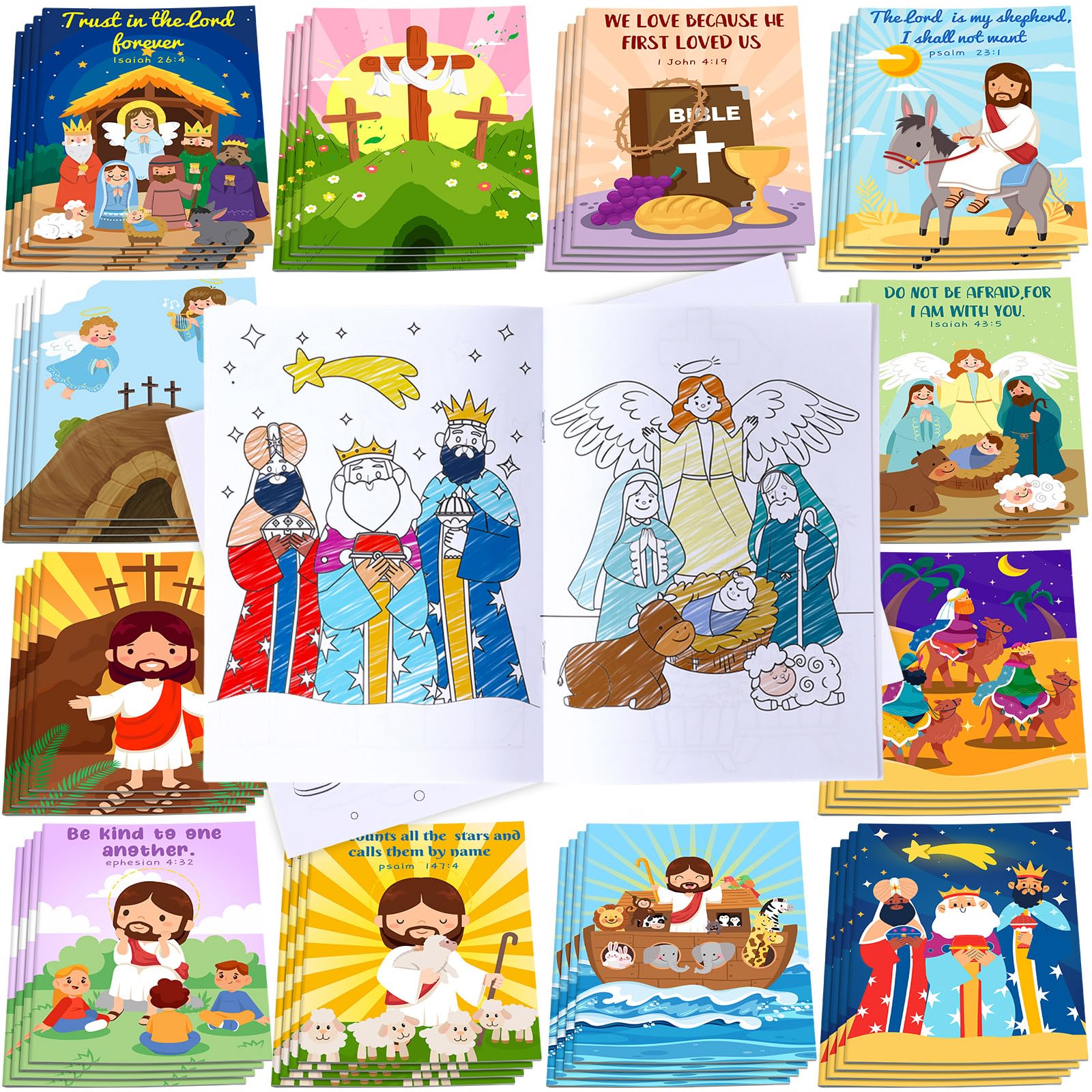 Amazon.com: 48 Pcs Christian Bible Coloring Books for Kids Bulk ...