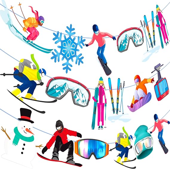 Amazon.com: Skiing Party Banner Skiing Birthday Decorations Winter ...