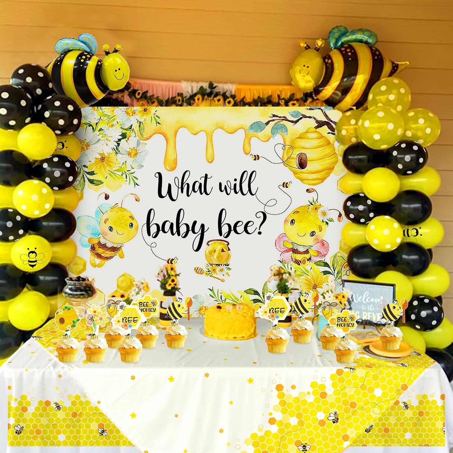 37 PCS JeVenis What will it Bee Decoration Happy Bee Day Party Backdrop ...