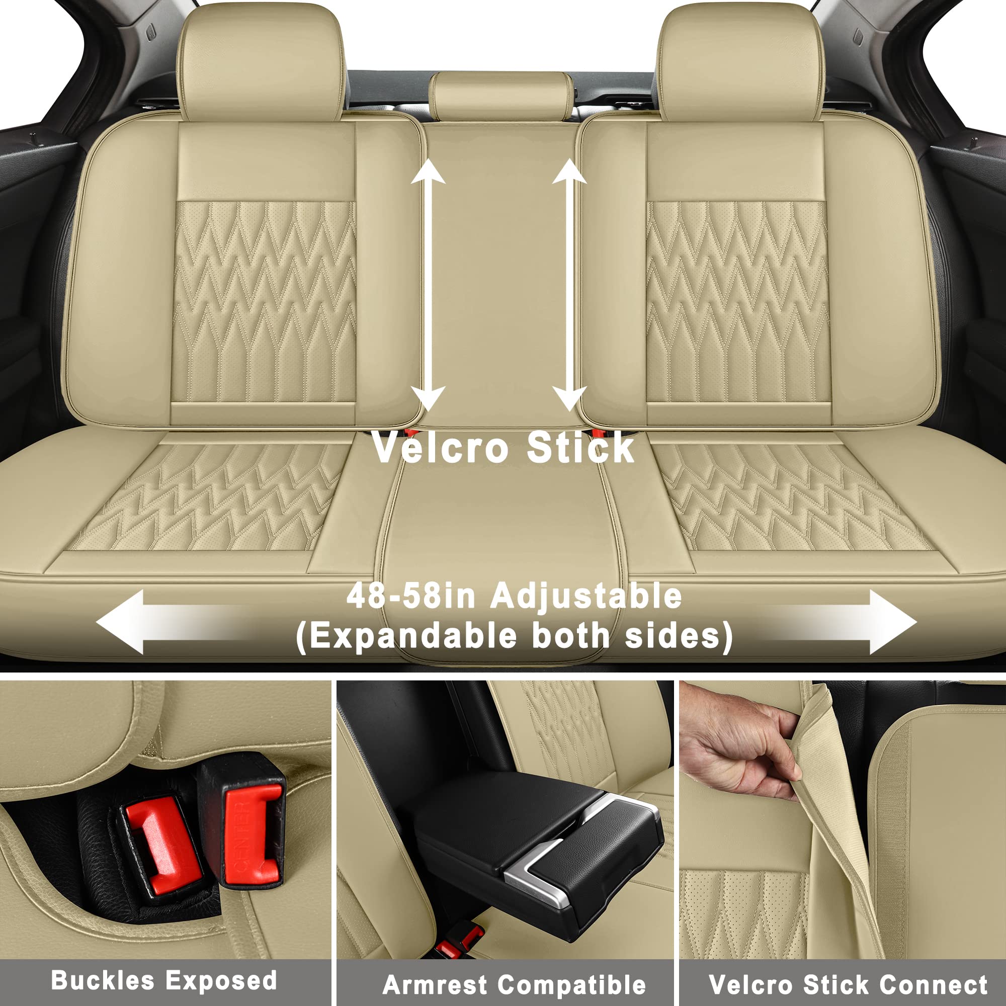 Huidasource Rear Split Bench Car Seat Covers, Waterproof Leather Back ...
