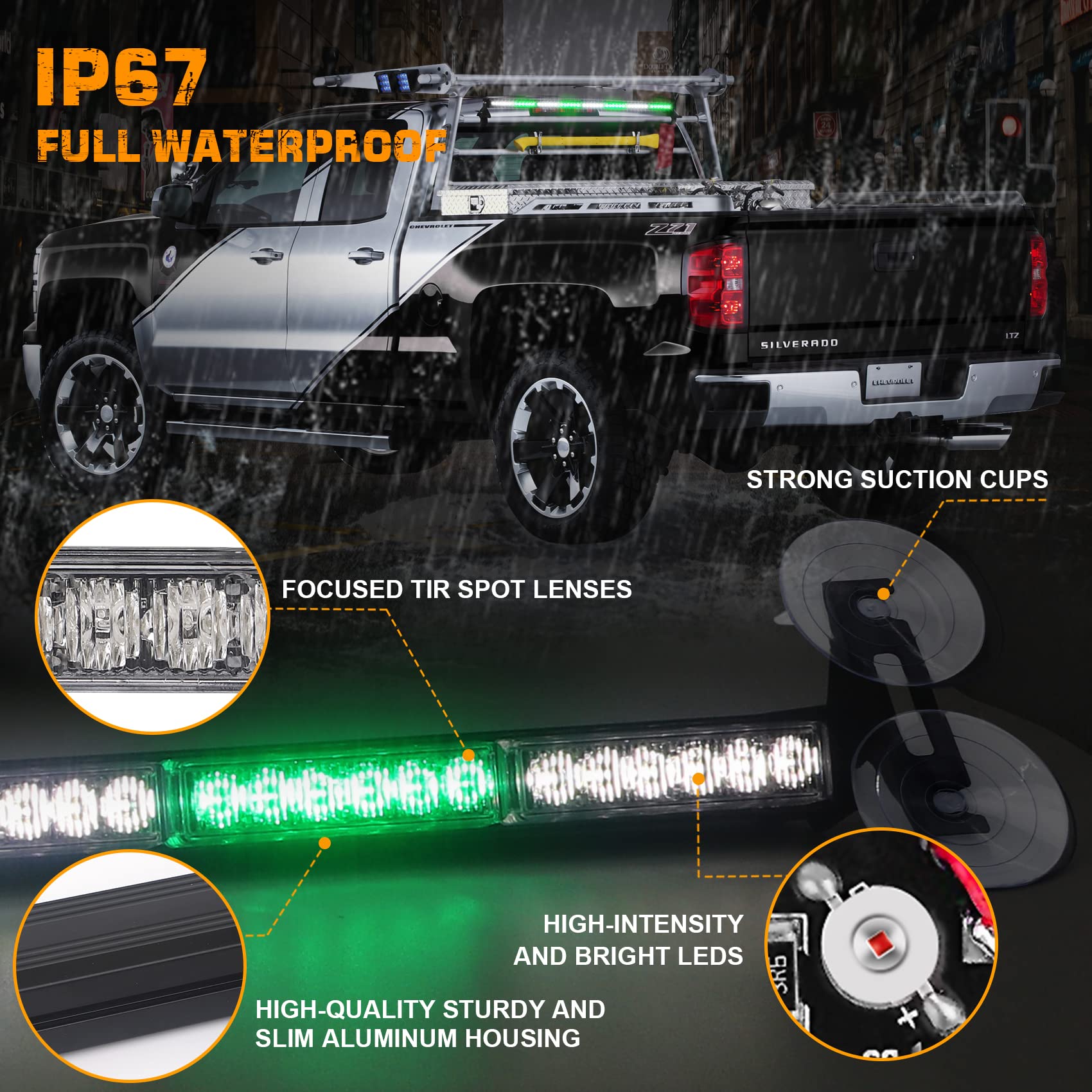 Snapklik.com : 35 Inch Traffic Advisor Green White Emergency Light Bar ...