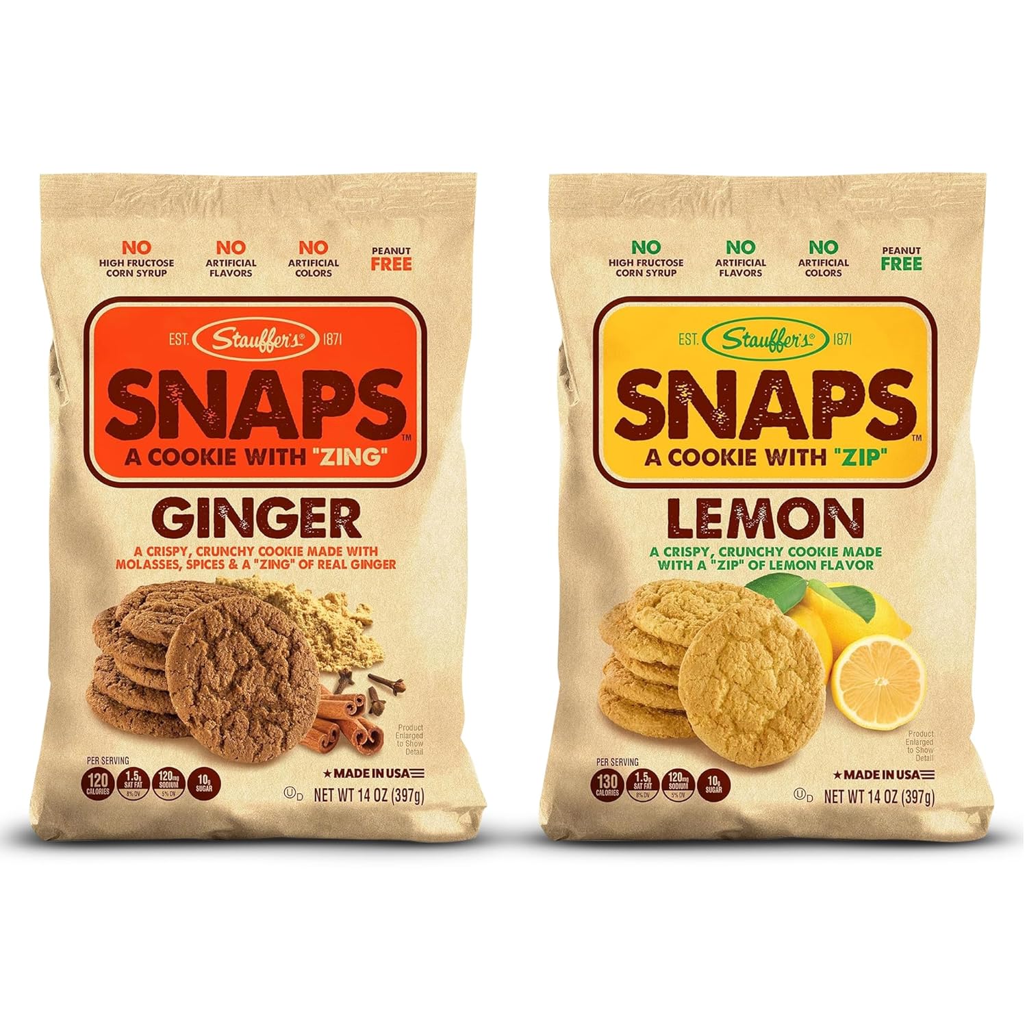 Amazon.com: STAUFFERS Ginger SNAPS Cookies (14oz Bag) and Lemon SNAPS ...